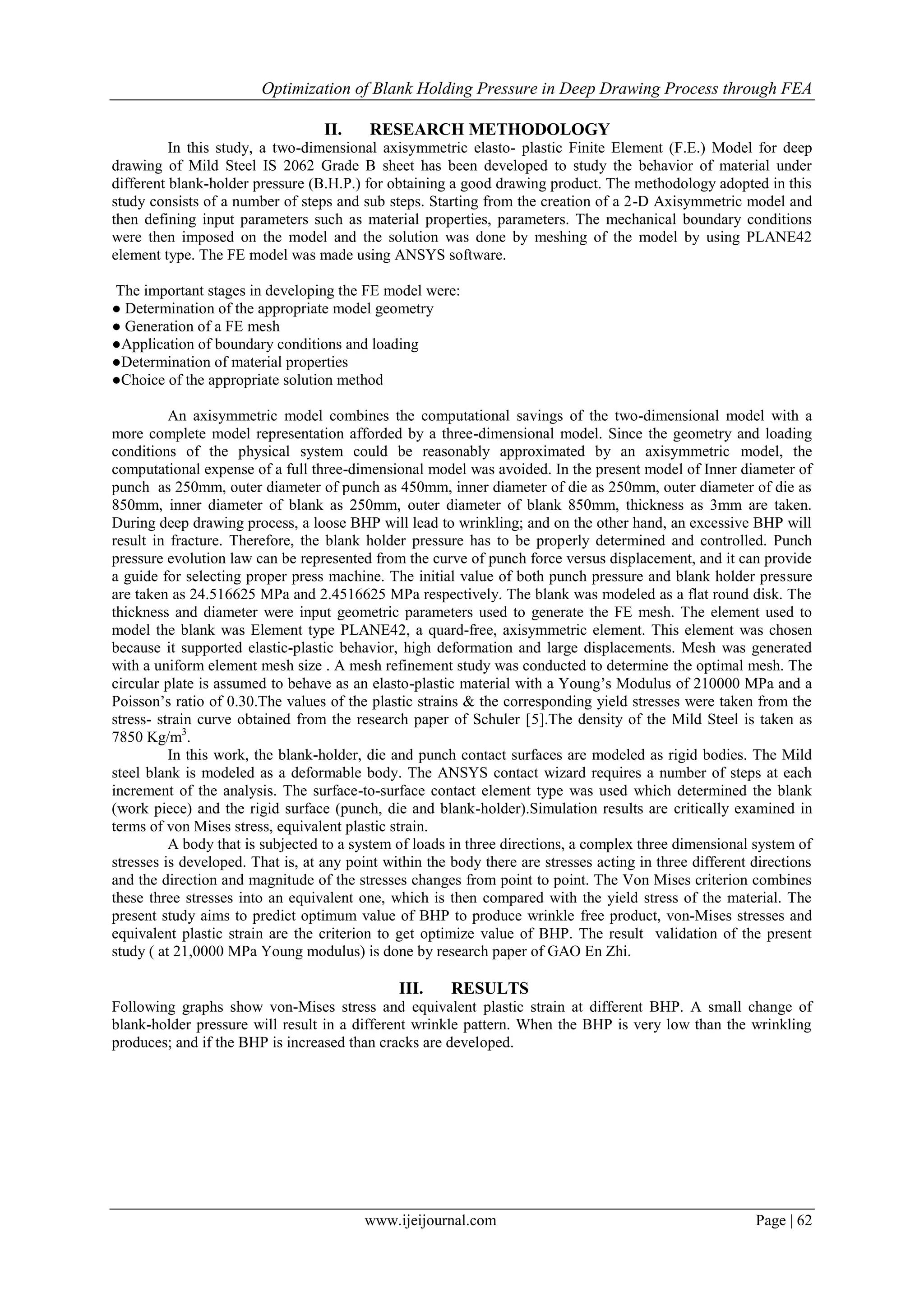 Optimization of Blank Holding Pressure in Deep Drawing Process through FEA | PDF