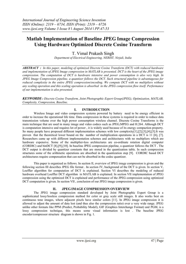 Matlab Implementation of Baseline JPEG Image Compression Using Hardware Optimized Discrete ...