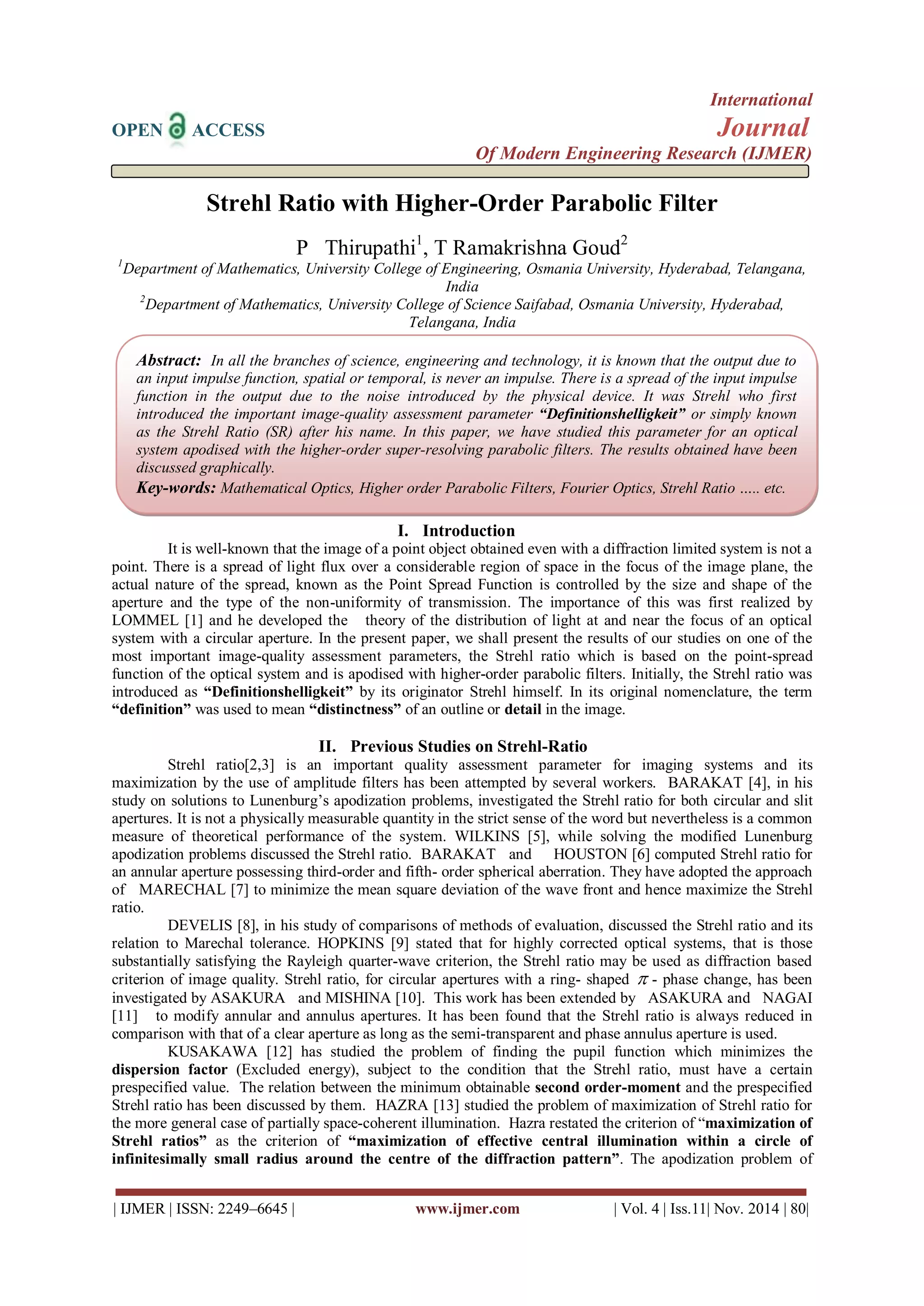 Strehl Ratio with Higher-Order Parabolic Filter | PDF