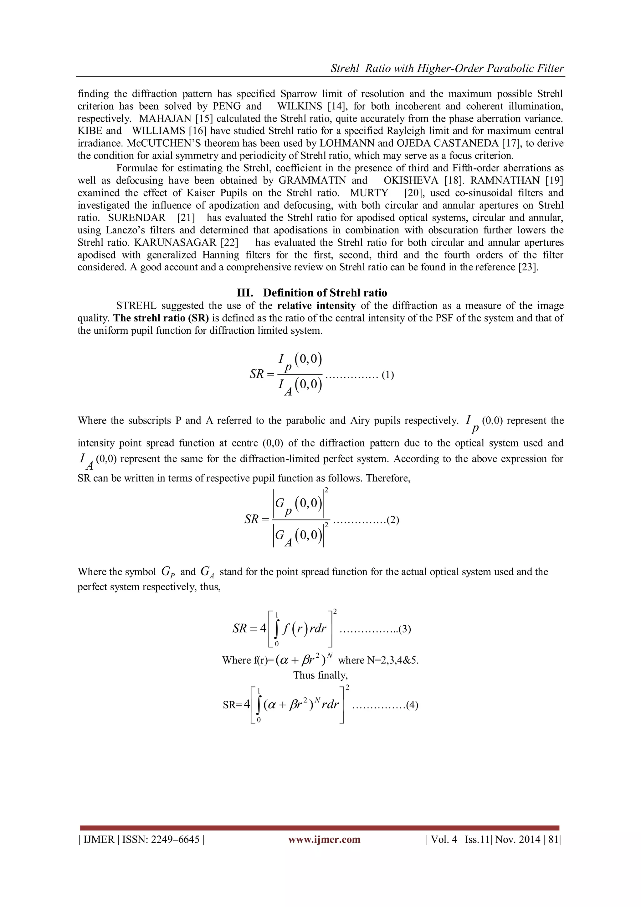 Strehl Ratio with Higher-Order Parabolic Filter | PDF