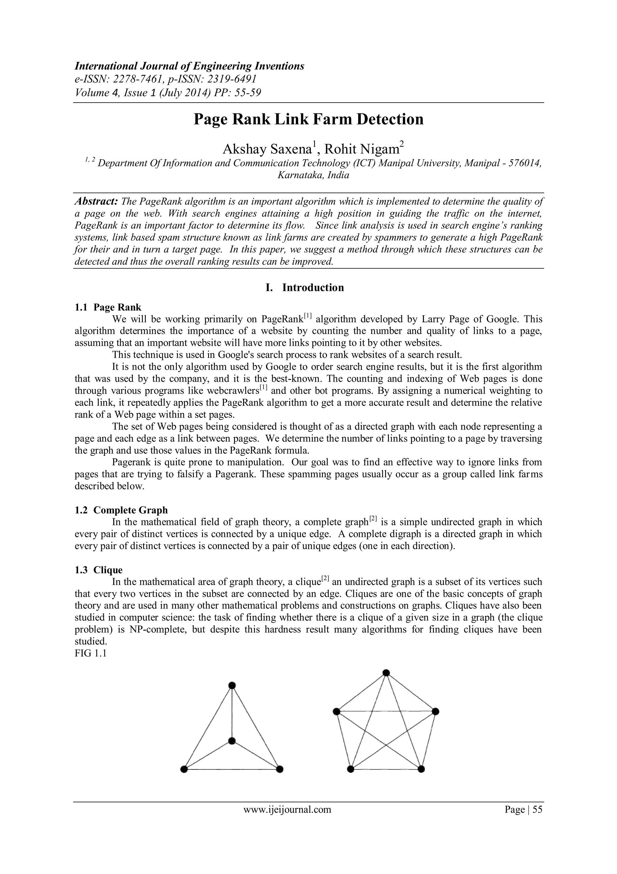 Page Rank Link Farm Detection | PDF