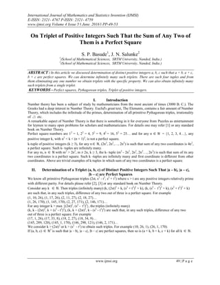 On Triplet of Positive Integers Such That the Sum of Any Two of Them is a Perfect Square | PDF ...