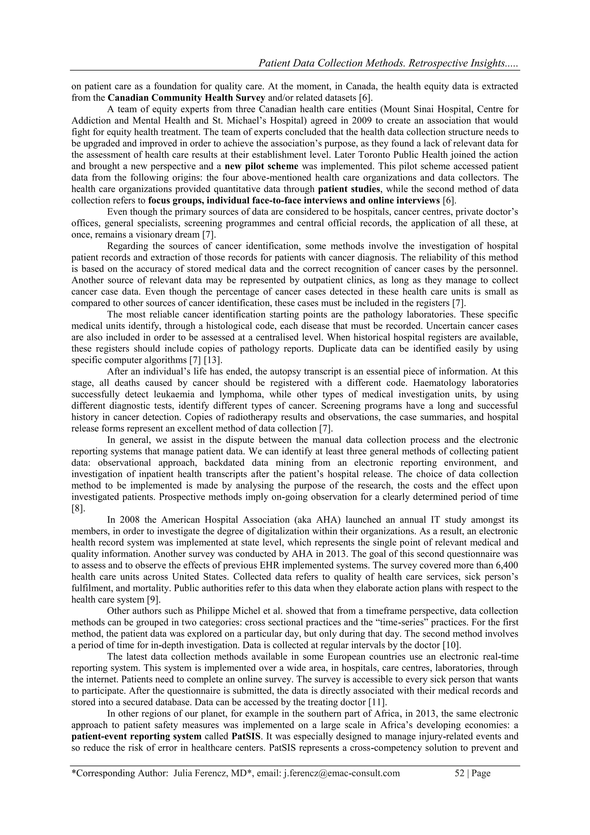 Patient Data Collection Methods. Retrospective Insights. | PDF