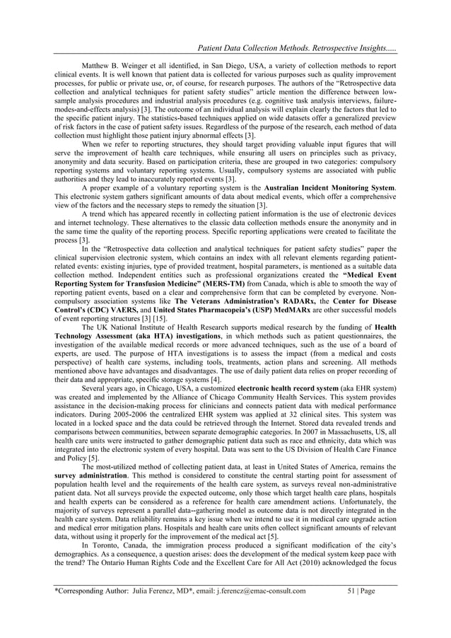 Patient Data Collection Methods. Retrospective Insights. | PDF