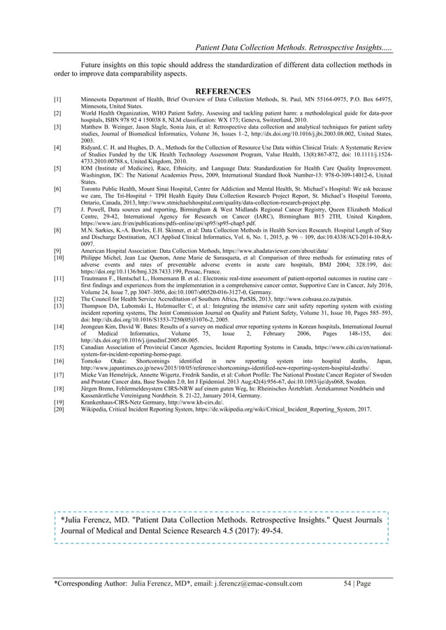 Patient Data Collection Methods. Retrospective Insights. | PDF