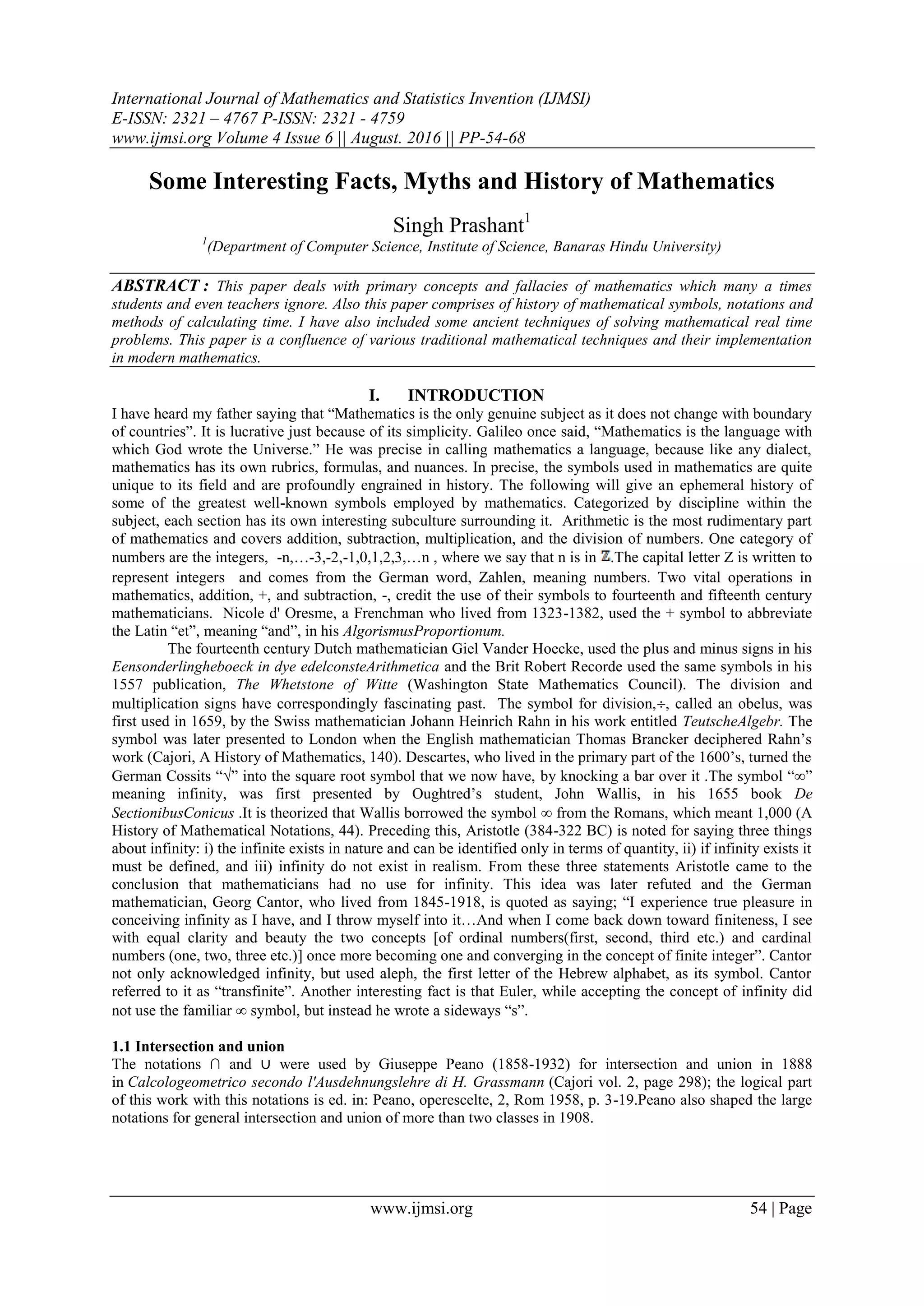 Some Interesting Facts, Myths and History of Mathematics | PDF