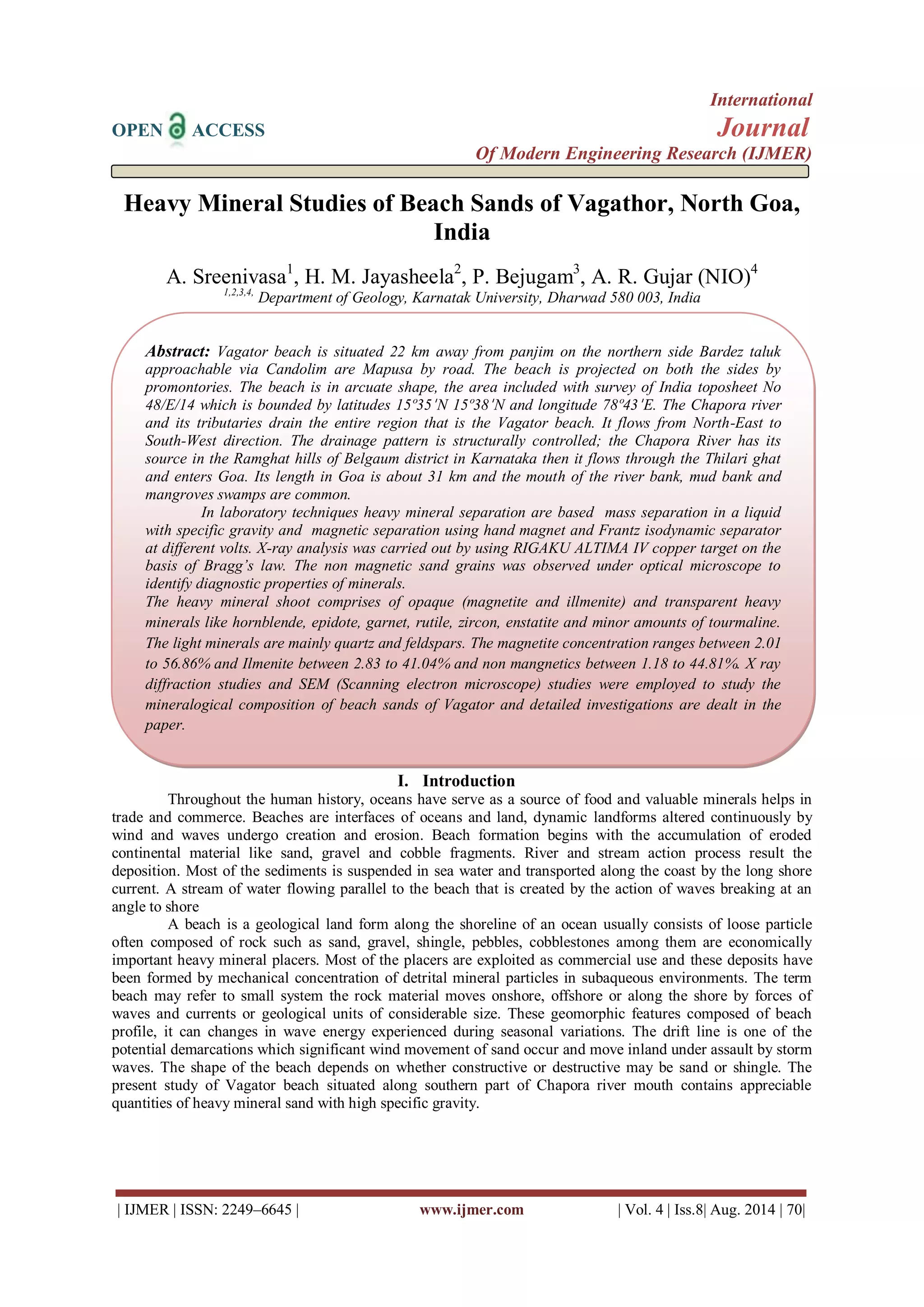 Heavy Mineral Studies of Beach Sands of Vagathor, North Goa, India | PDF