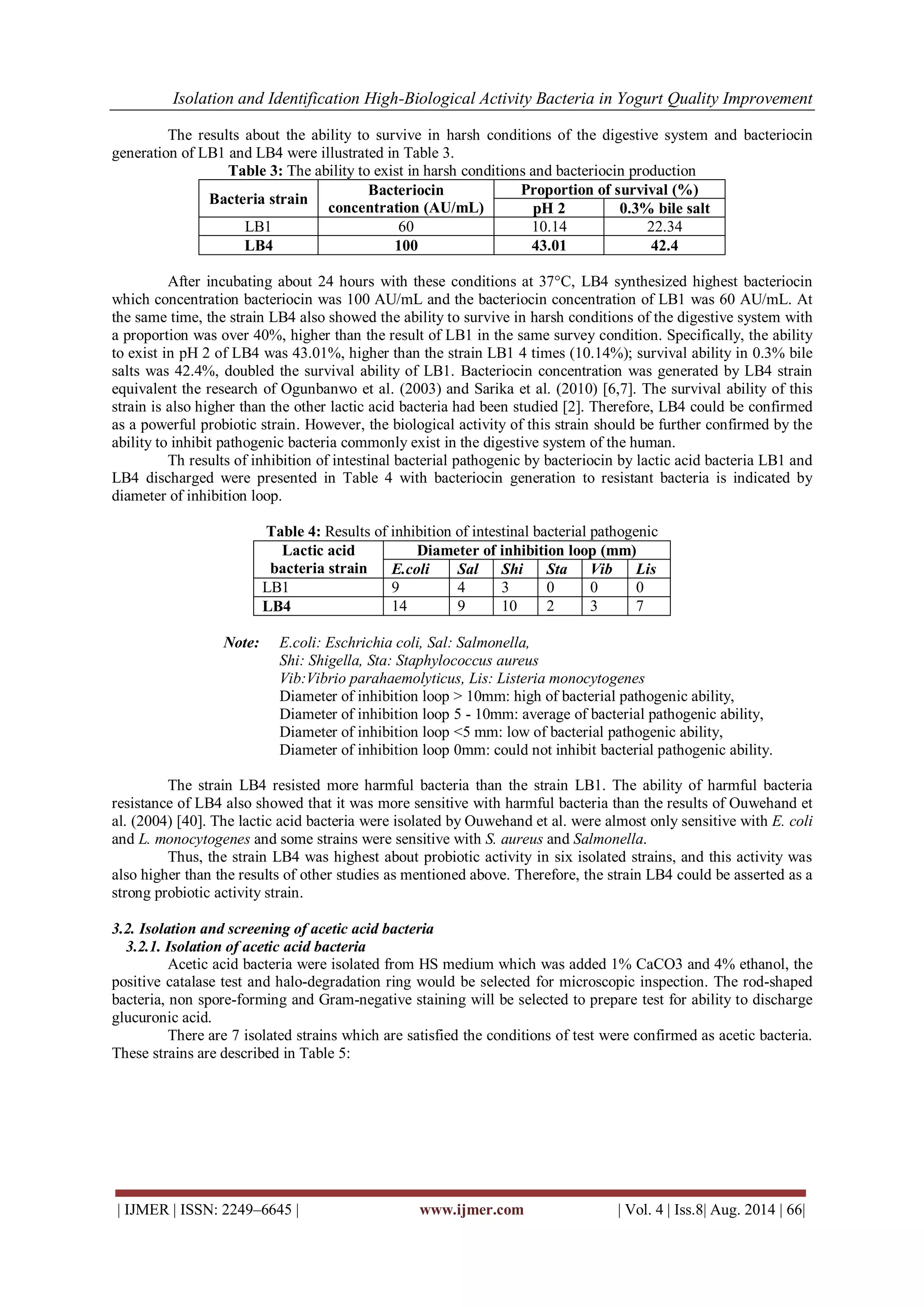 Isolation and Identification High-Biological Activity Bacteria in Yogurt Quality Improvement | PDF