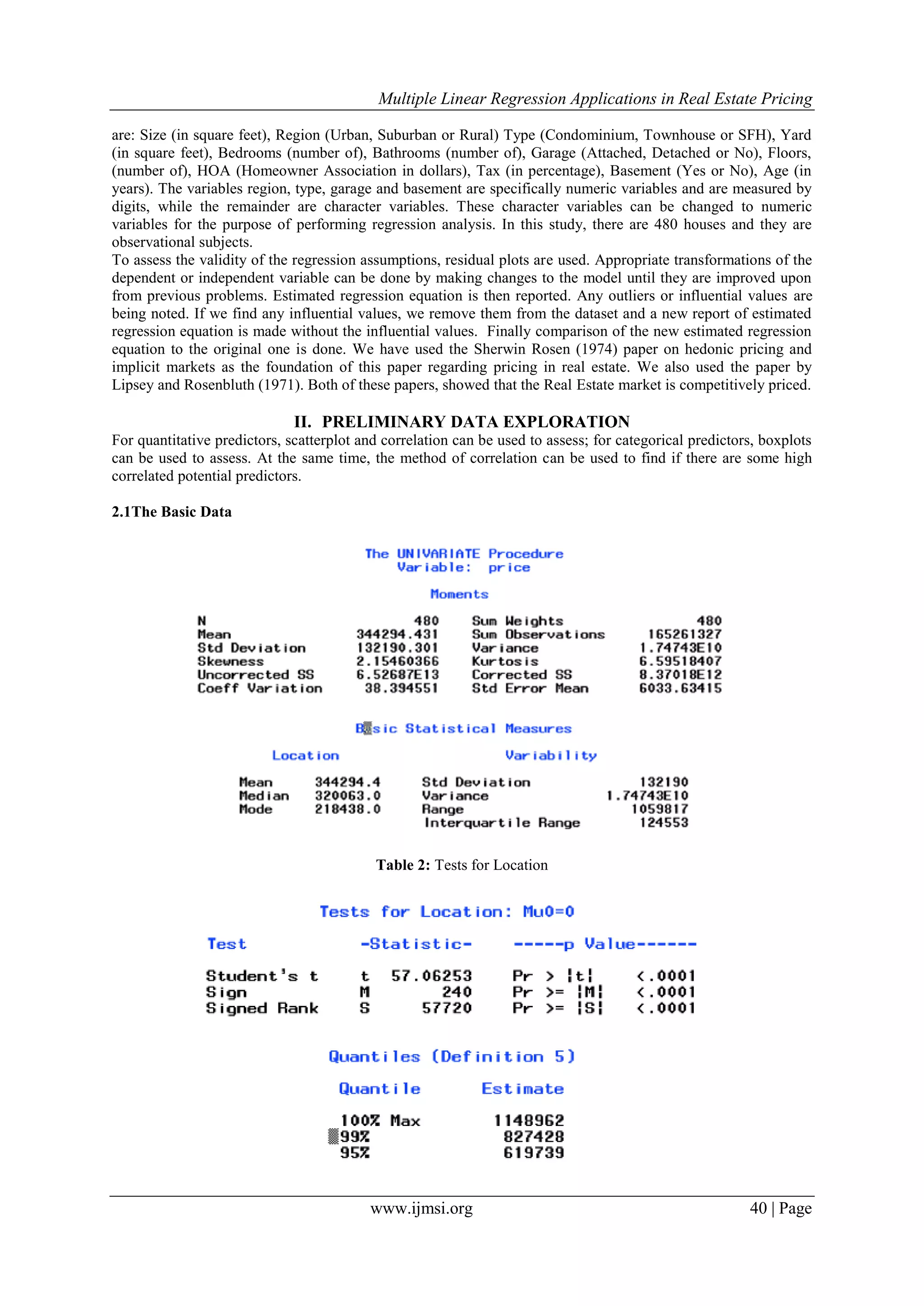 Multiple Linear Regression Applications in Real Estate Pricing | PDF
