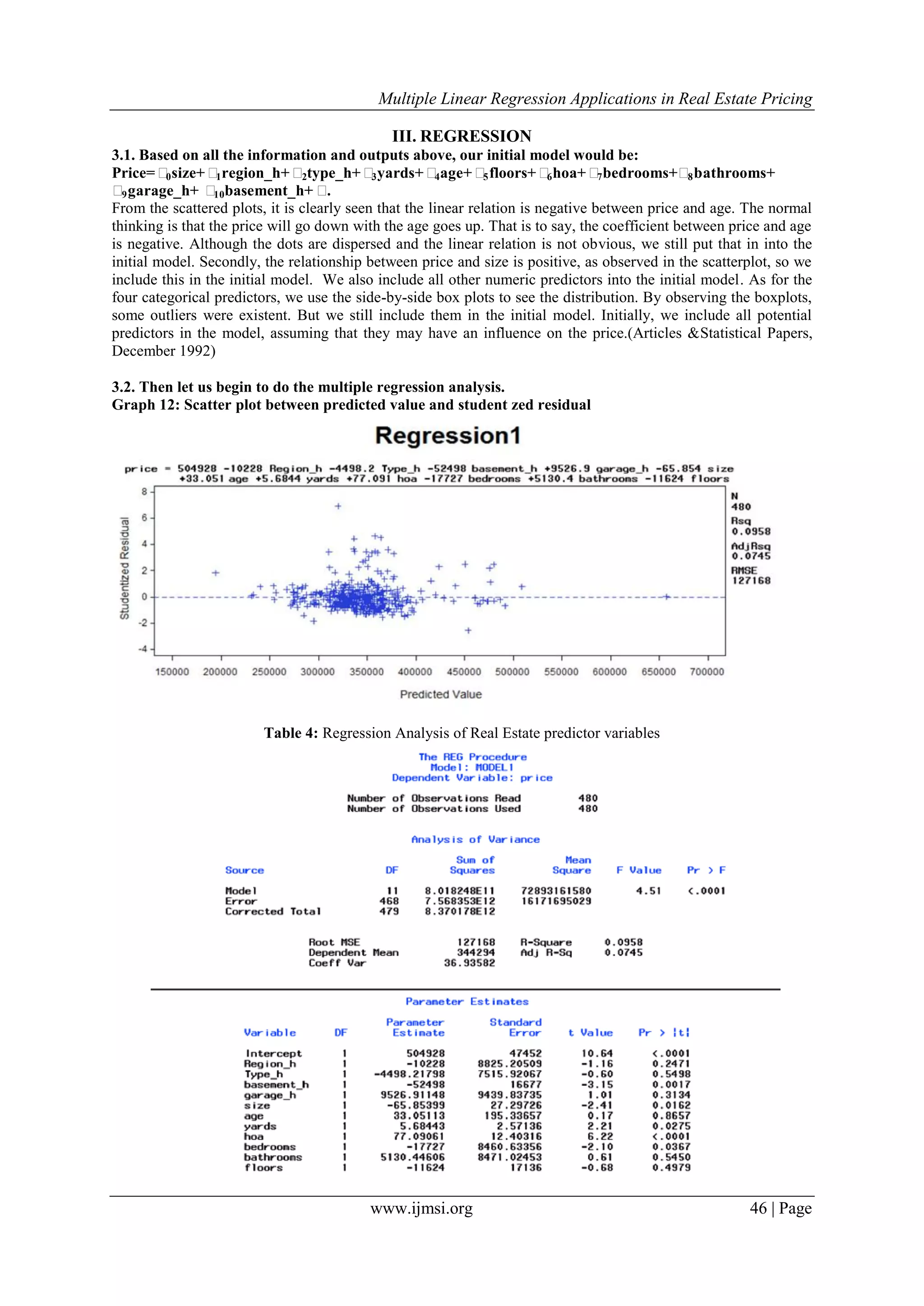Multiple Linear Regression Applications in Real Estate Pricing | PDF