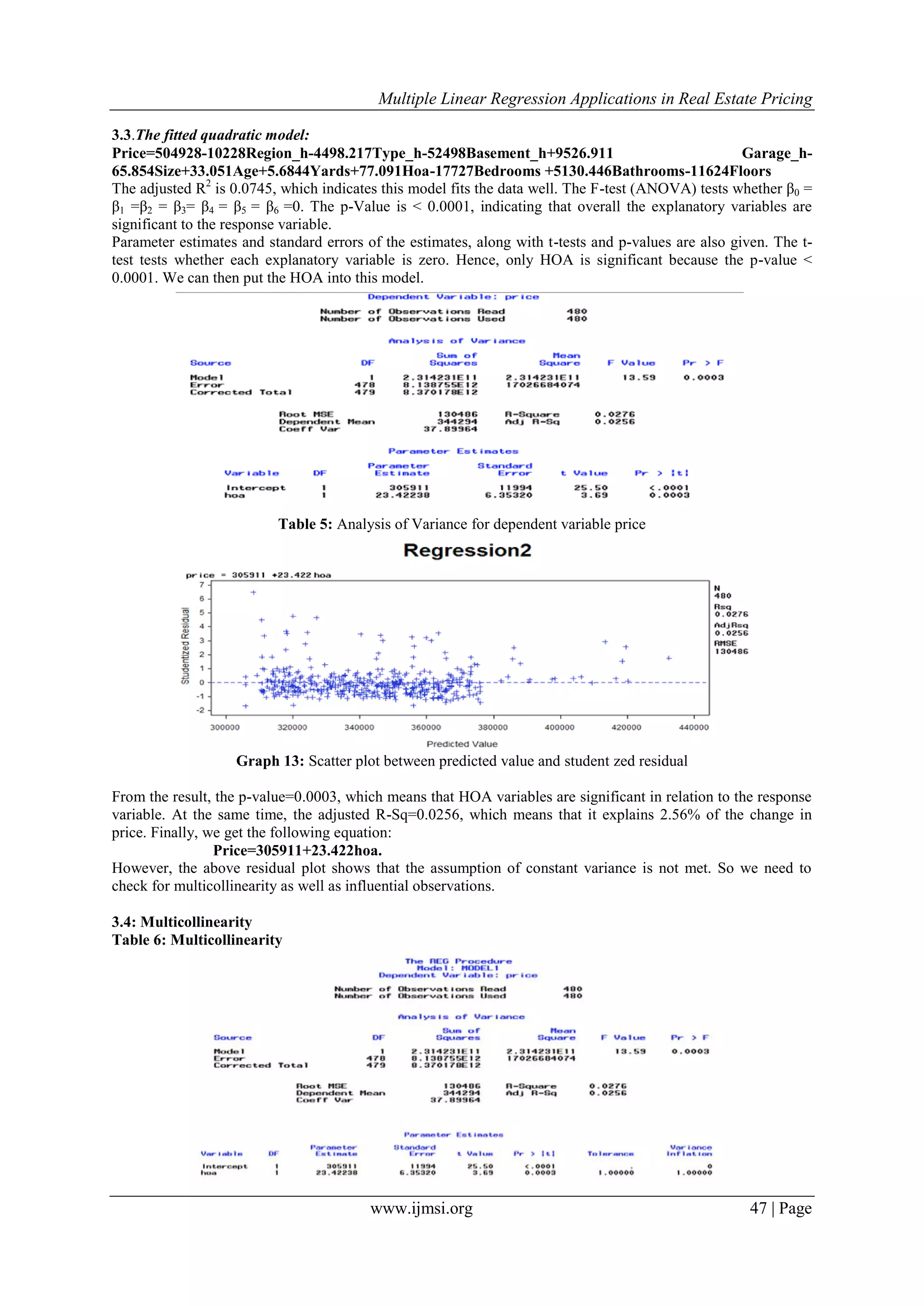 Multiple Linear Regression Applications in Real Estate Pricing | PDF