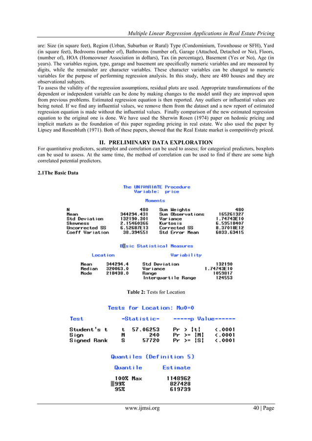 Multiple Linear Regression Applications in Real Estate Pricing | PDF