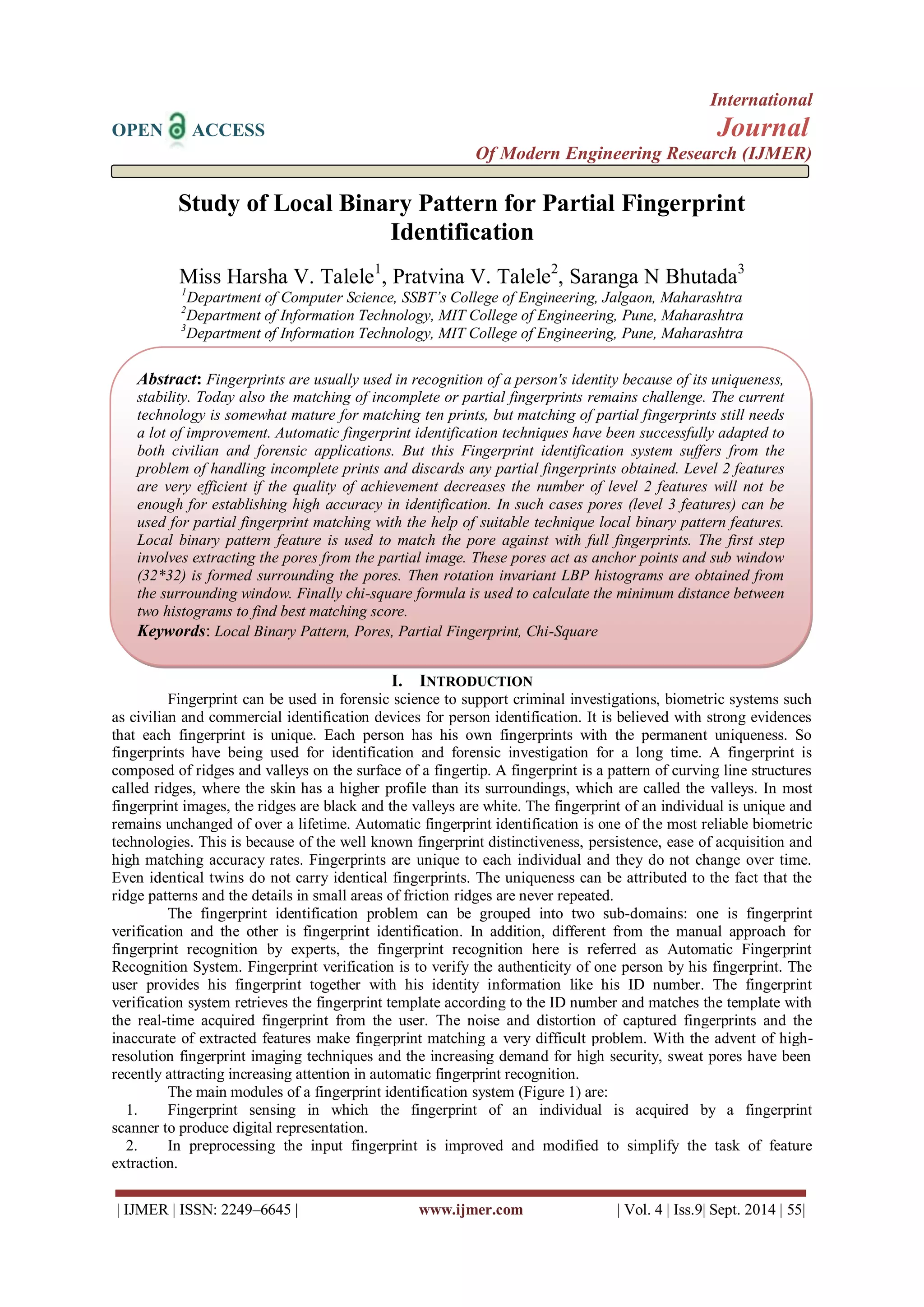 Study of Local Binary Pattern for Partial Fingerprint Identification | PDF