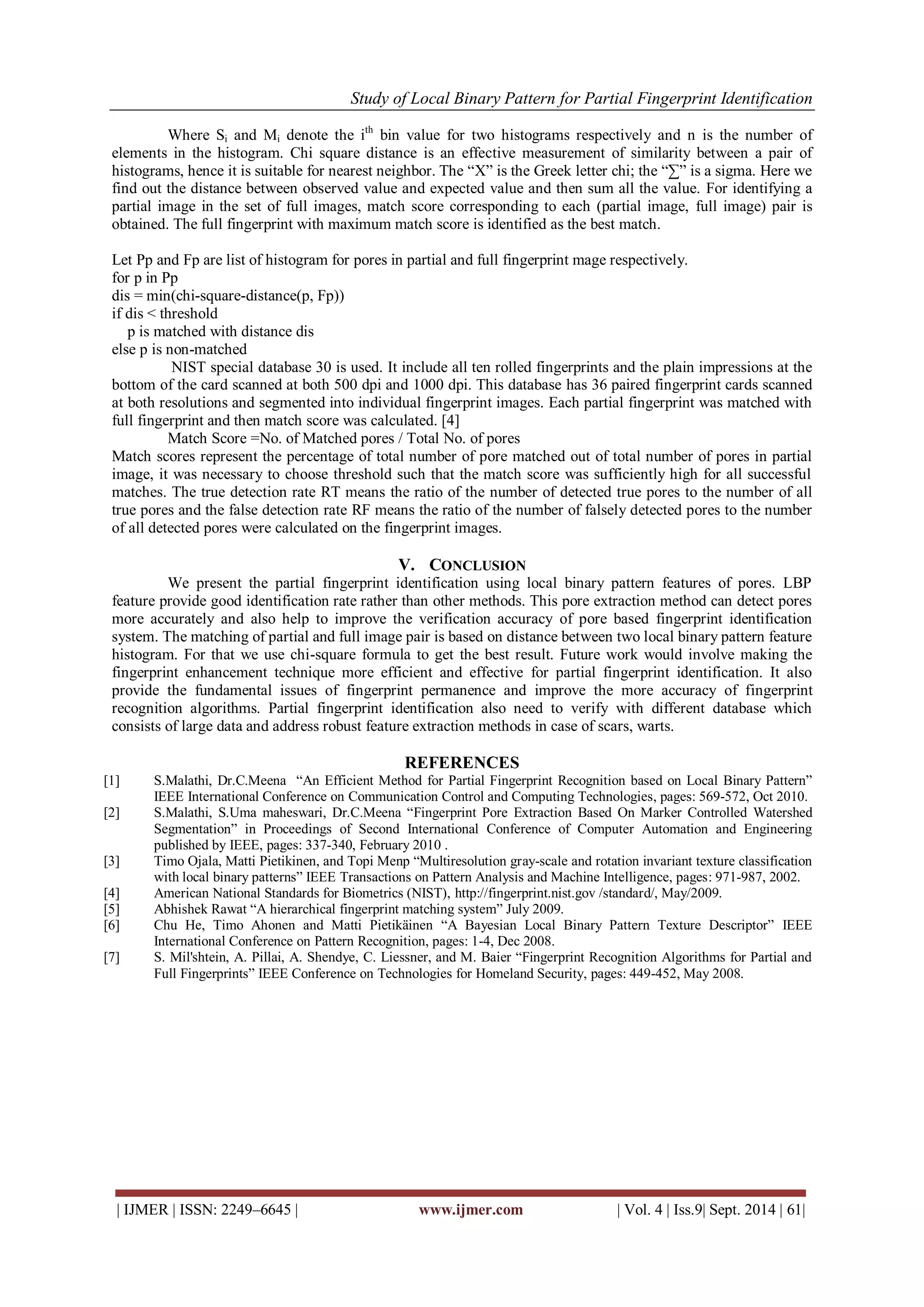 Study of Local Binary Pattern for Partial Fingerprint Identification | PDF