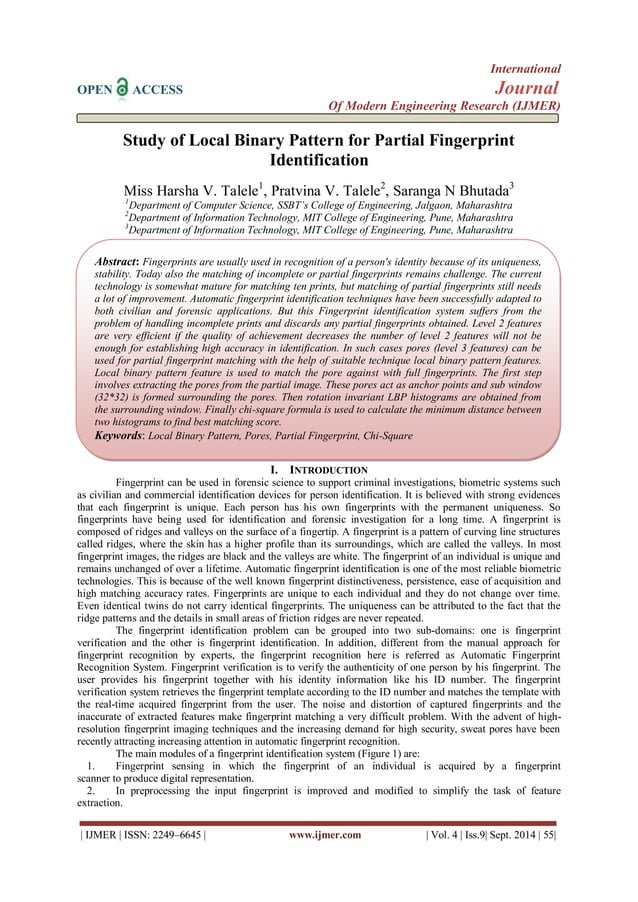 Study of Local Binary Pattern for Partial Fingerprint Identification | PDF