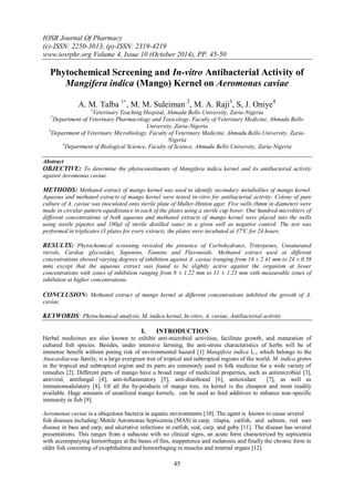 Phytochemical Screening and In-vitro Antibacterial Activity of Mangifera indica (Mango) Kernel ...