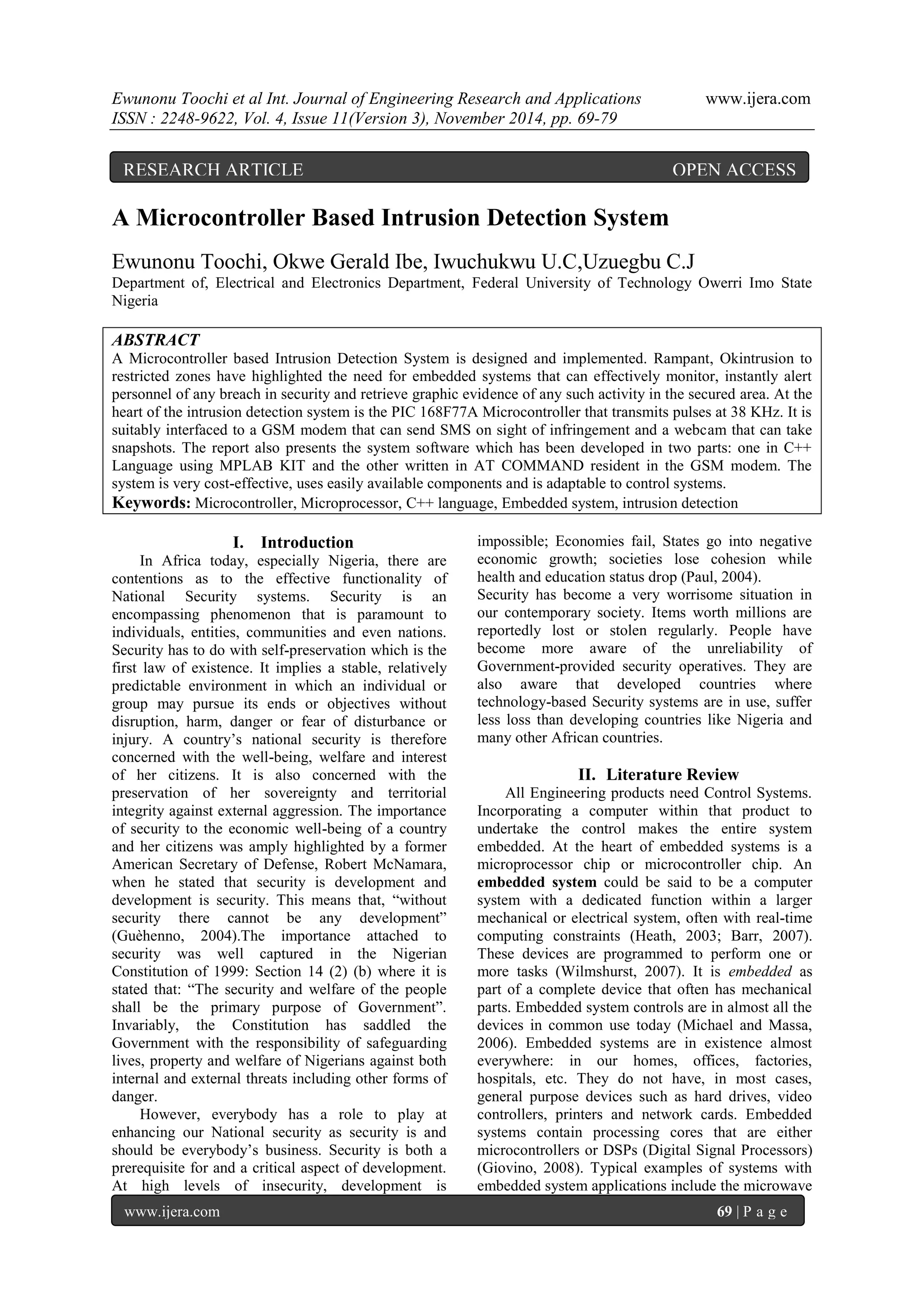 A Microcontroller Based Intrusion Detection System | PDF