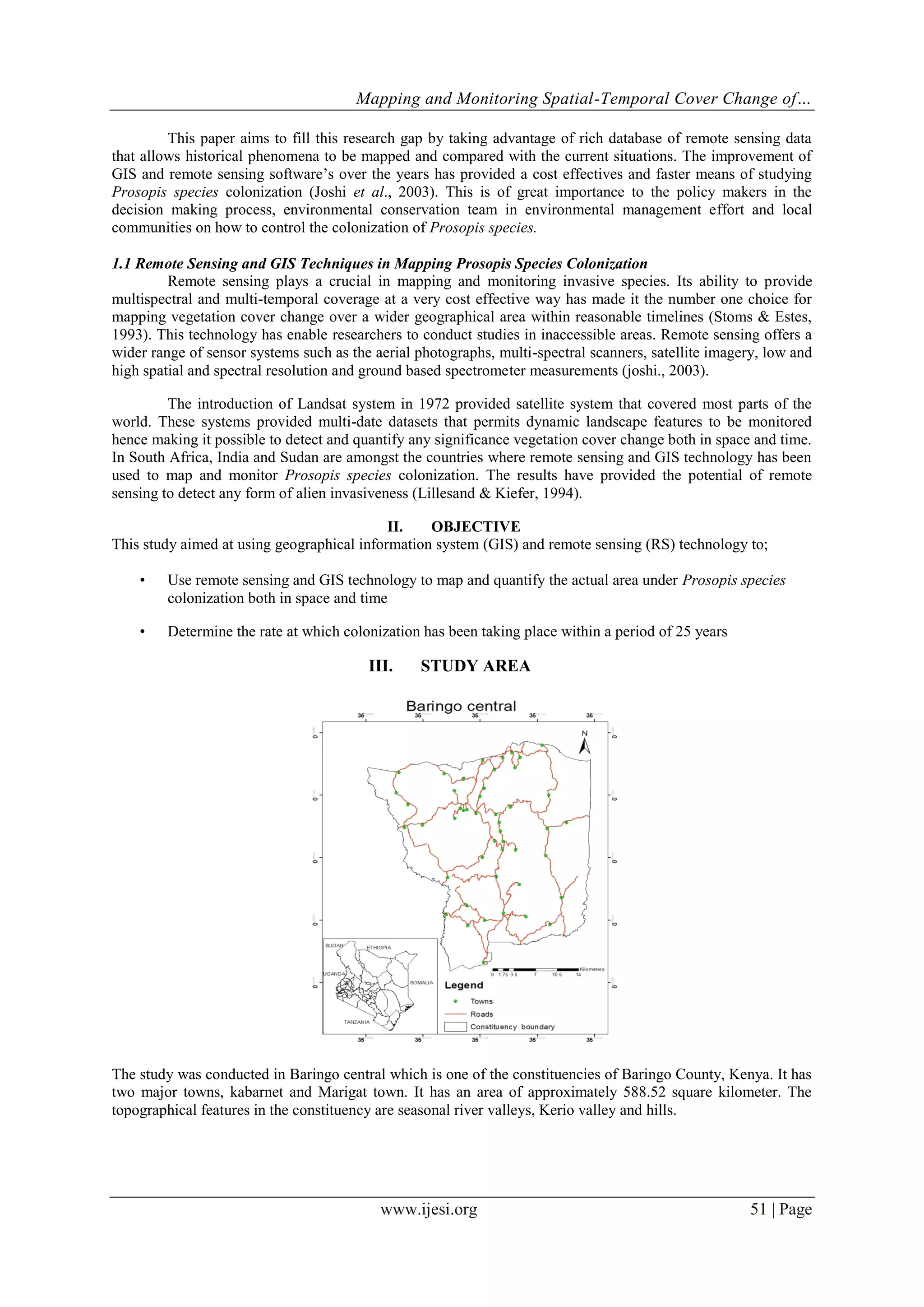 Mapping and Monitoring Spatial-Temporal Cover Change of Prosopis Species Colonization in Baringo ...