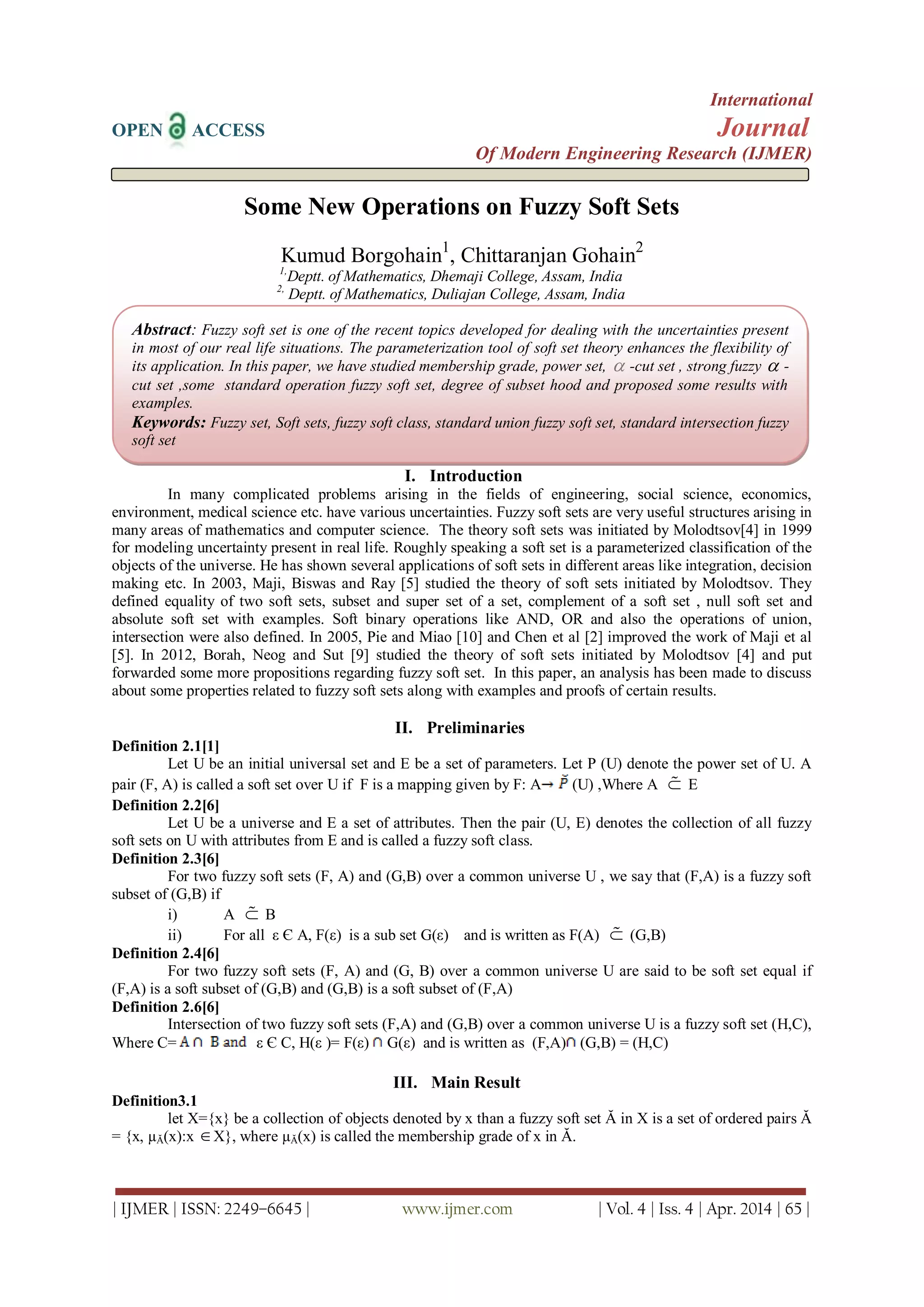 Some New Operations on Fuzzy Soft Sets | PDF | Programming Languages | Computing