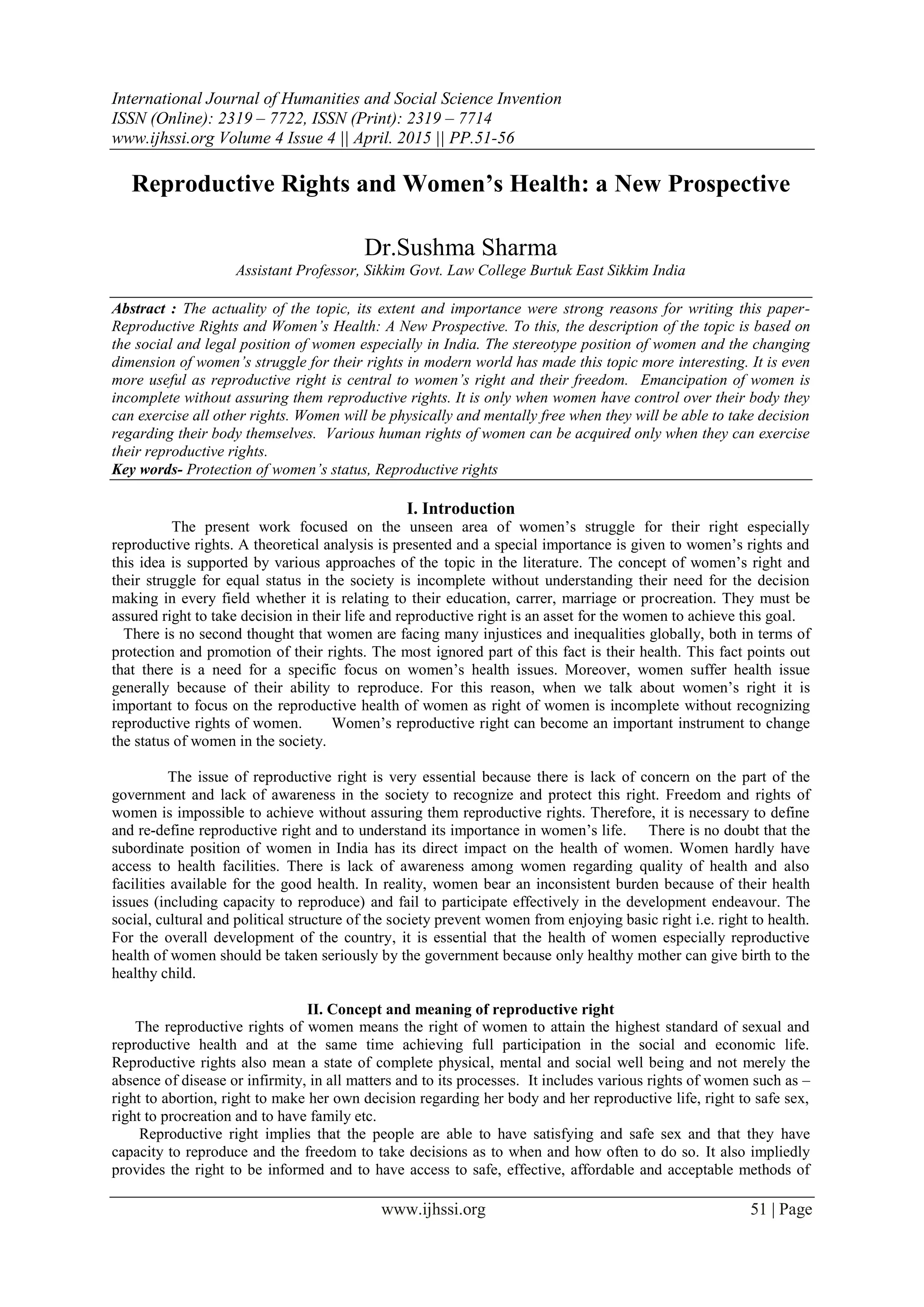 Reproductive Rights and Women's Health: a New Prospective | PDF