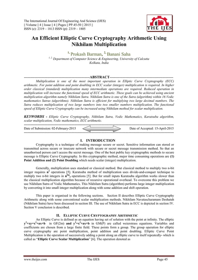 An Efficient Elliptic Curve Cryptography Arithmetic Using Nikhilam Multiplication | PDF