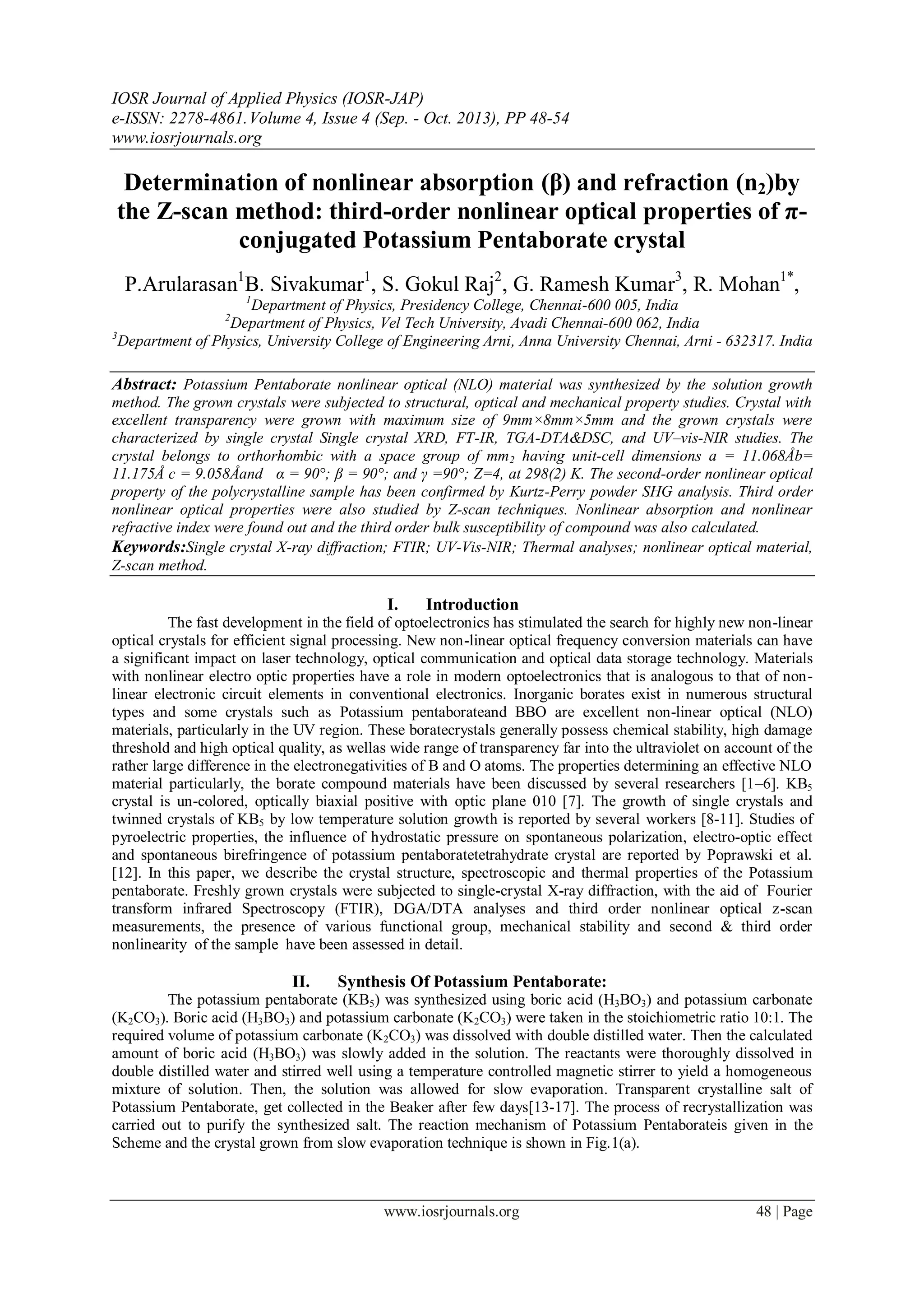 Determination of nonlinear absorption (β) and refraction (n2)by the Z-scan method: third-order ...