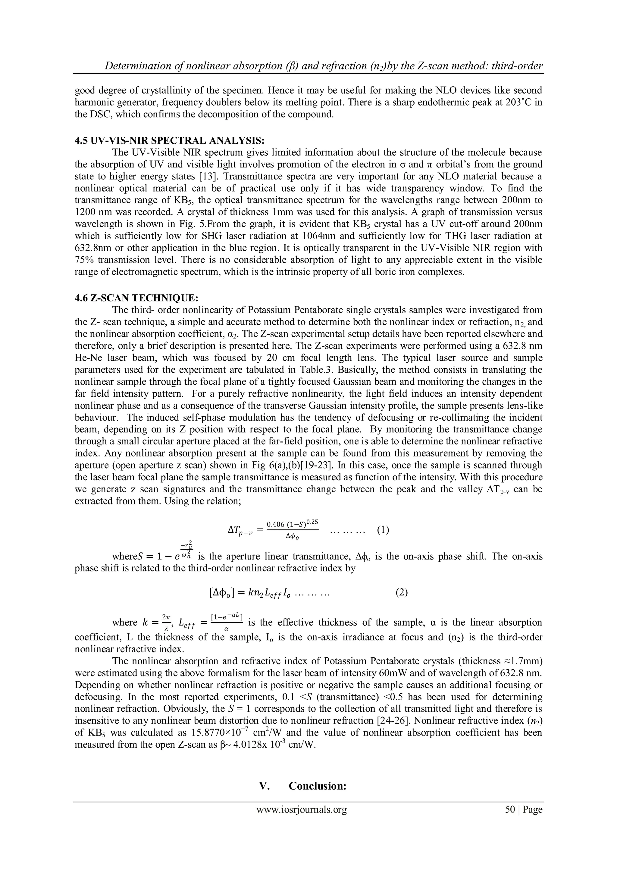 Determination of nonlinear absorption (β) and refraction (n2)by the Z ...