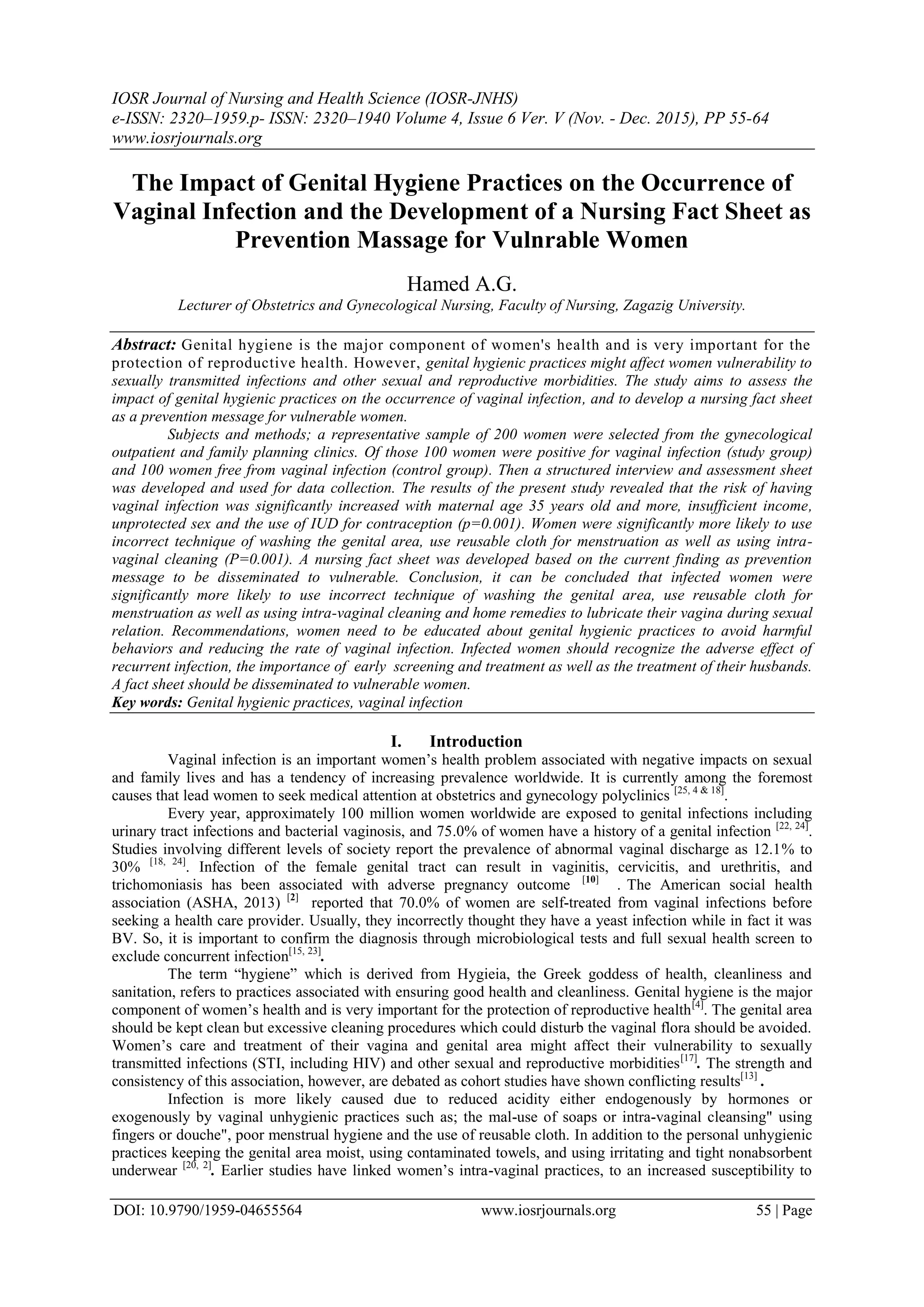 The Impact of Genital Hygiene Practices on the Occurrence of Vaginal ...