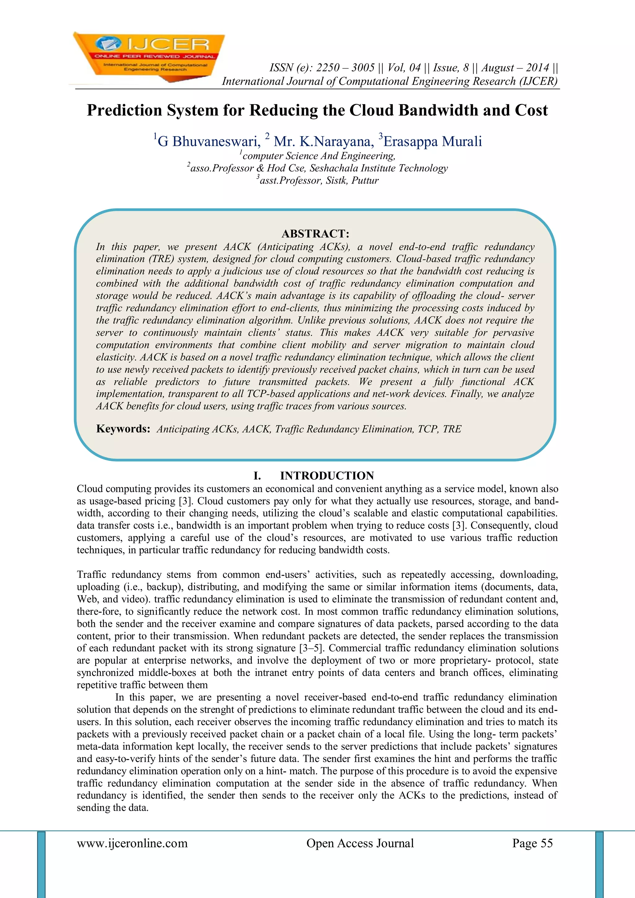 Prediction System for Reducing the Cloud Bandwidth and Cost | PDF