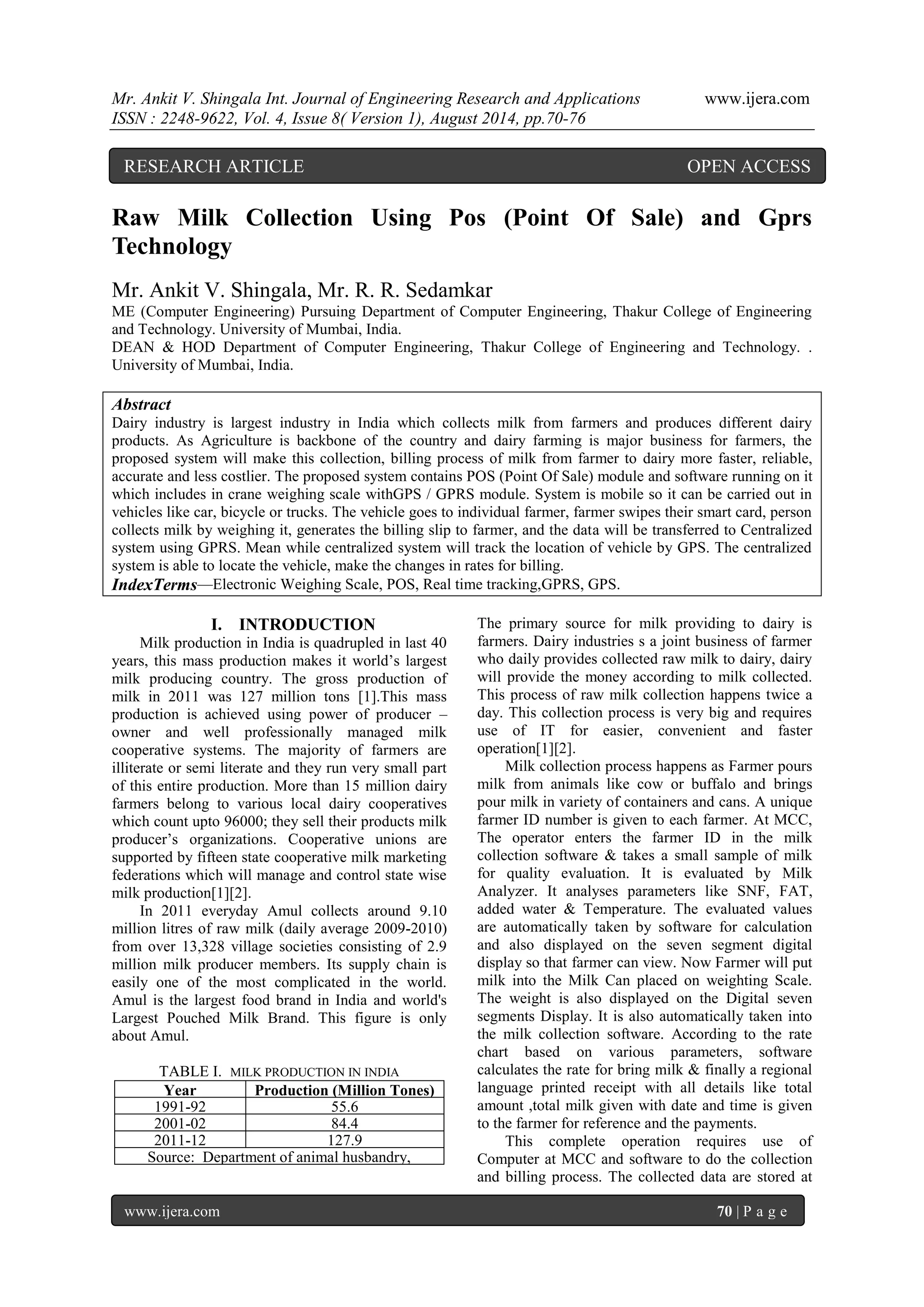 Raw Milk Collection Using Pos (Point Of Sale) and Gprs Technology | PDF