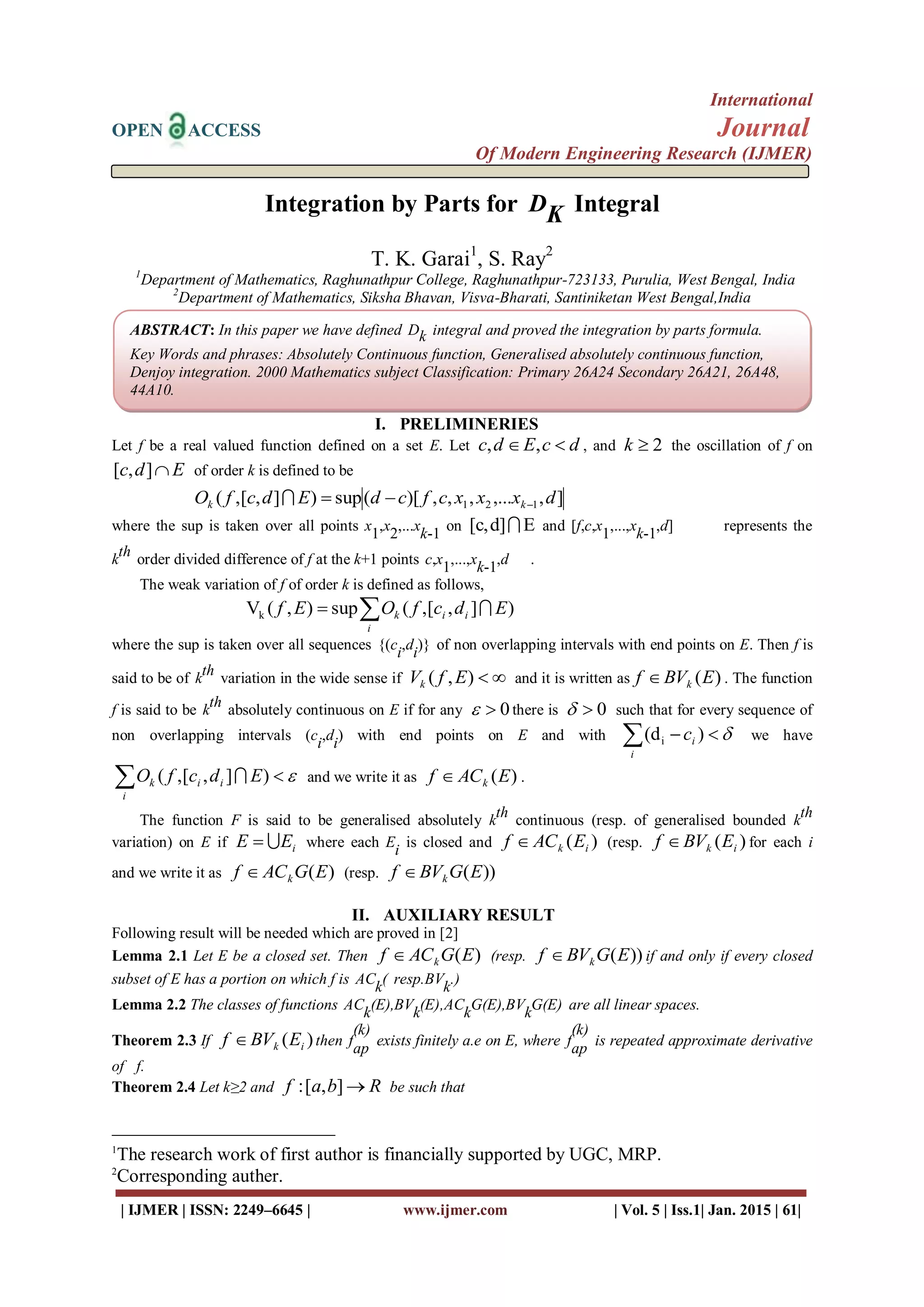 Integration by Parts for DK Integral | PDF
