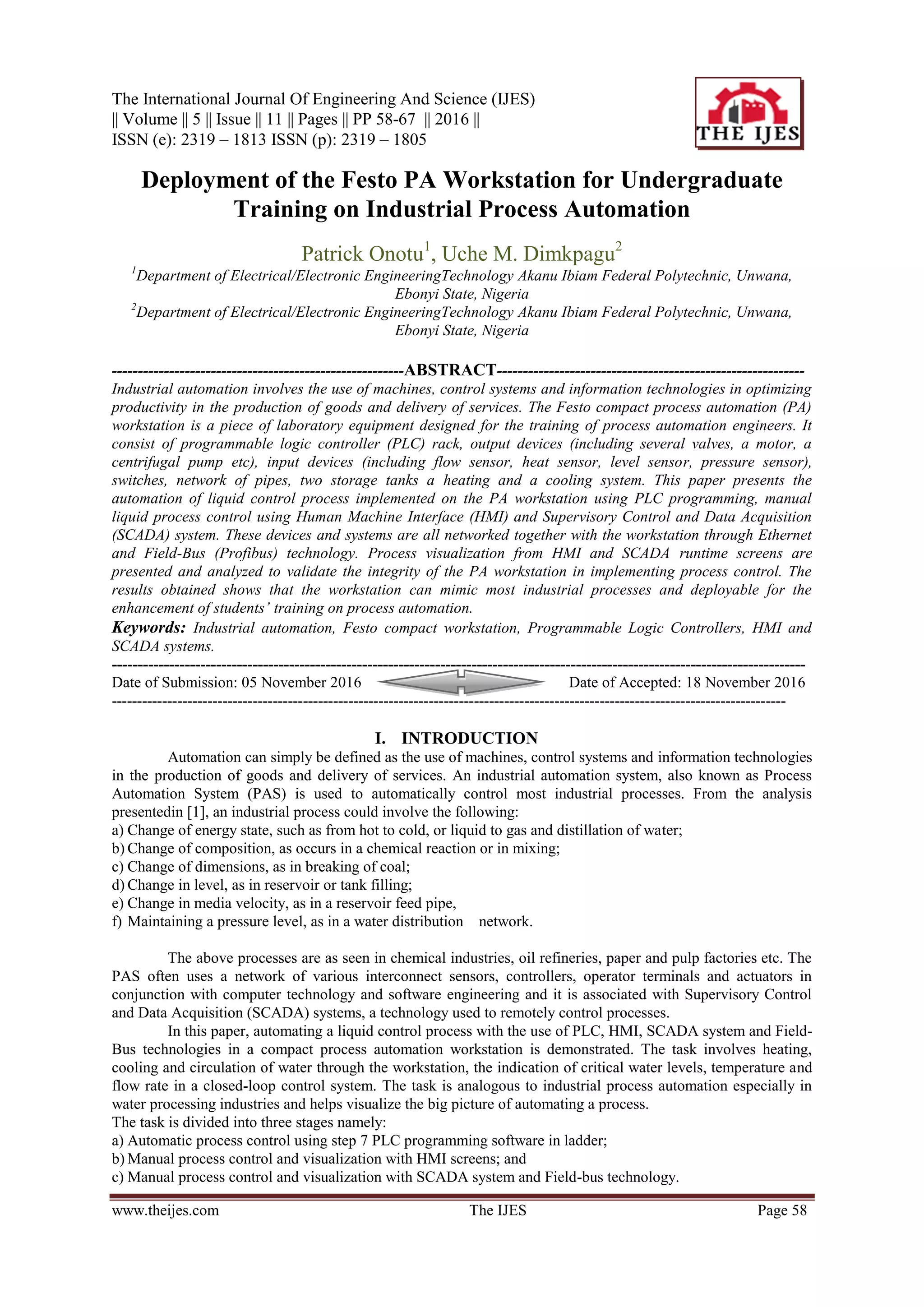 Deployment of the Festo PA Workstation for Undergraduate Training on ...