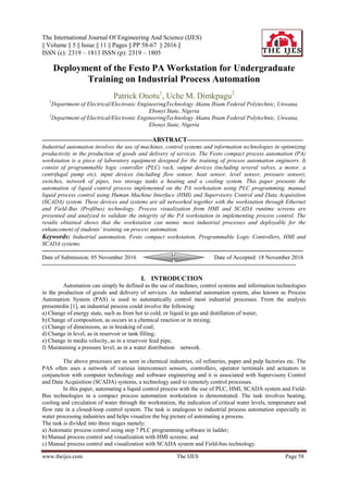 Deployment of the Festo PA Workstation for Undergraduate Training on Industrial Process ...