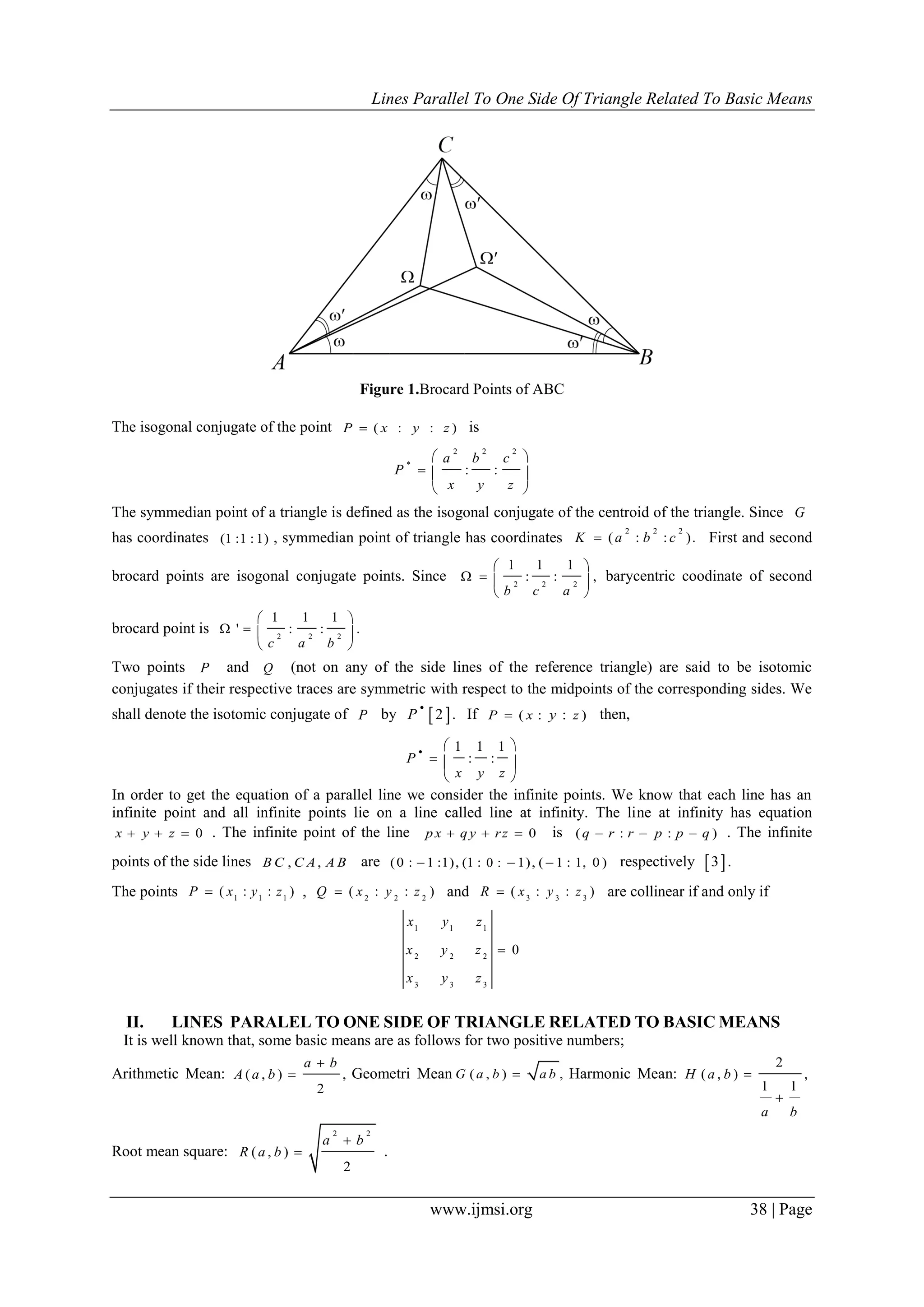 Lines Parallel to One Side of Triangle Related to Basic Means | PDF