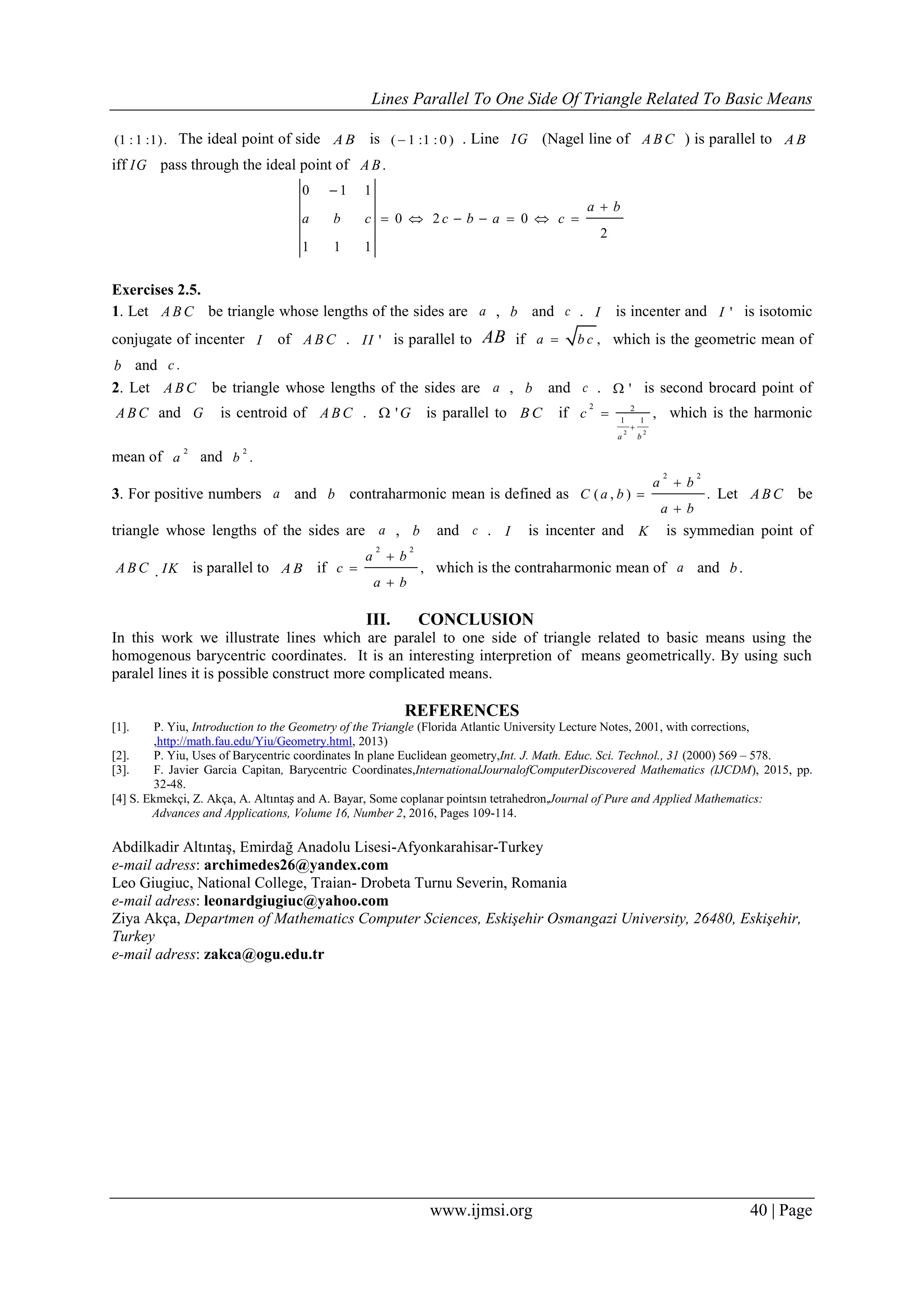 Lines Parallel to One Side of Triangle Related to Basic Means | PDF