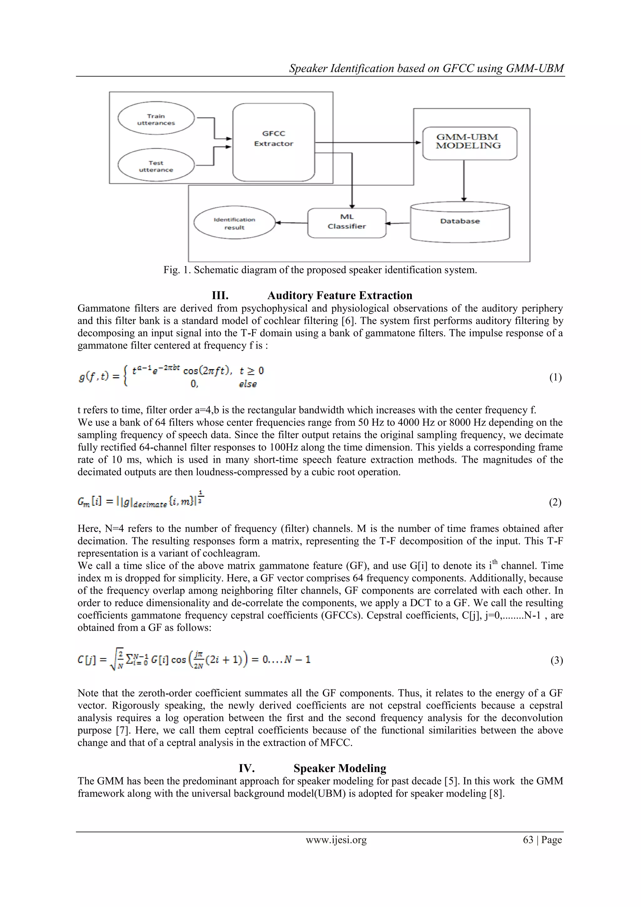 Speaker Identification based on GFCC using GMM-UBM | PDF