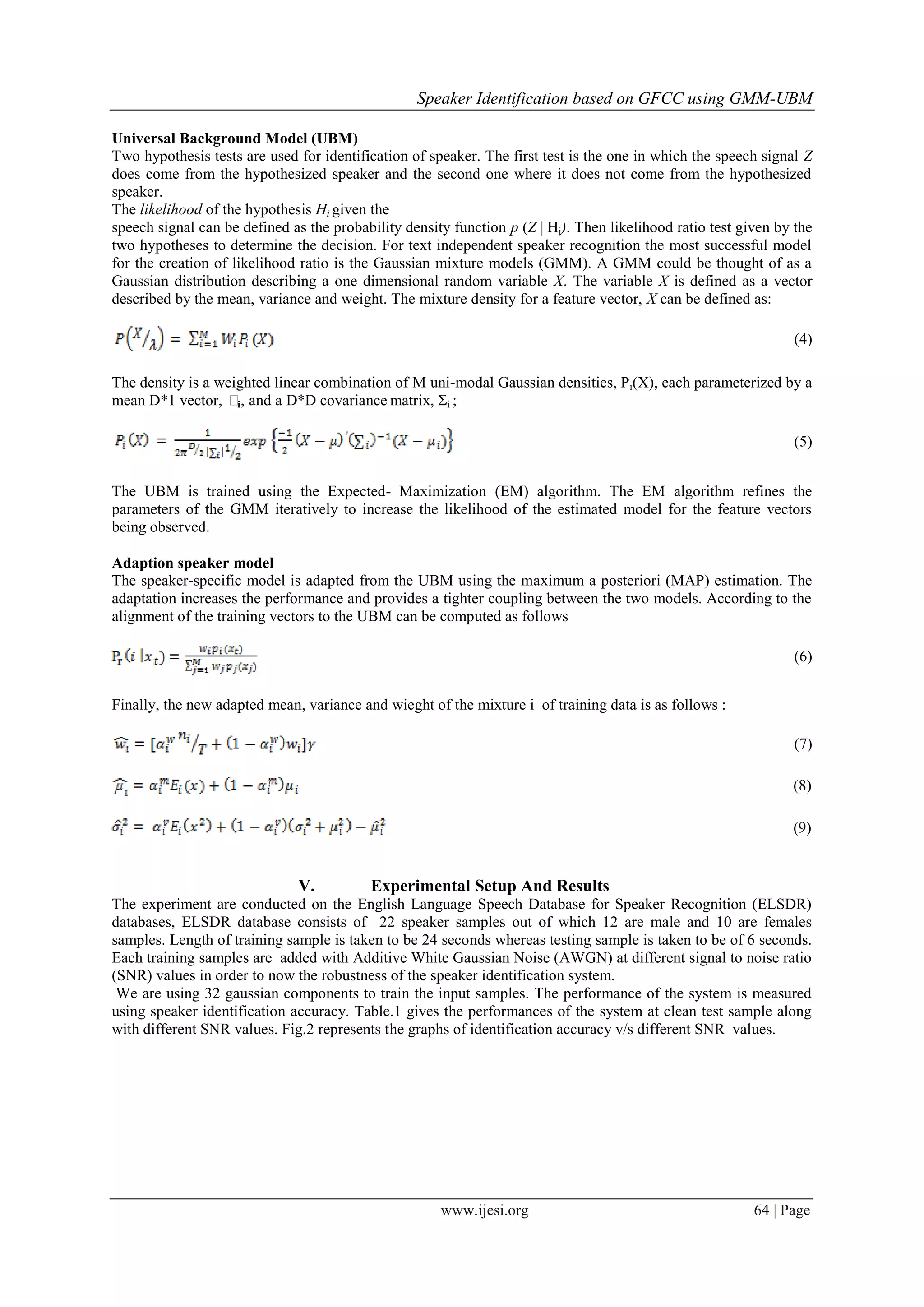 Speaker Identification based on GFCC using GMM-UBM | PDF