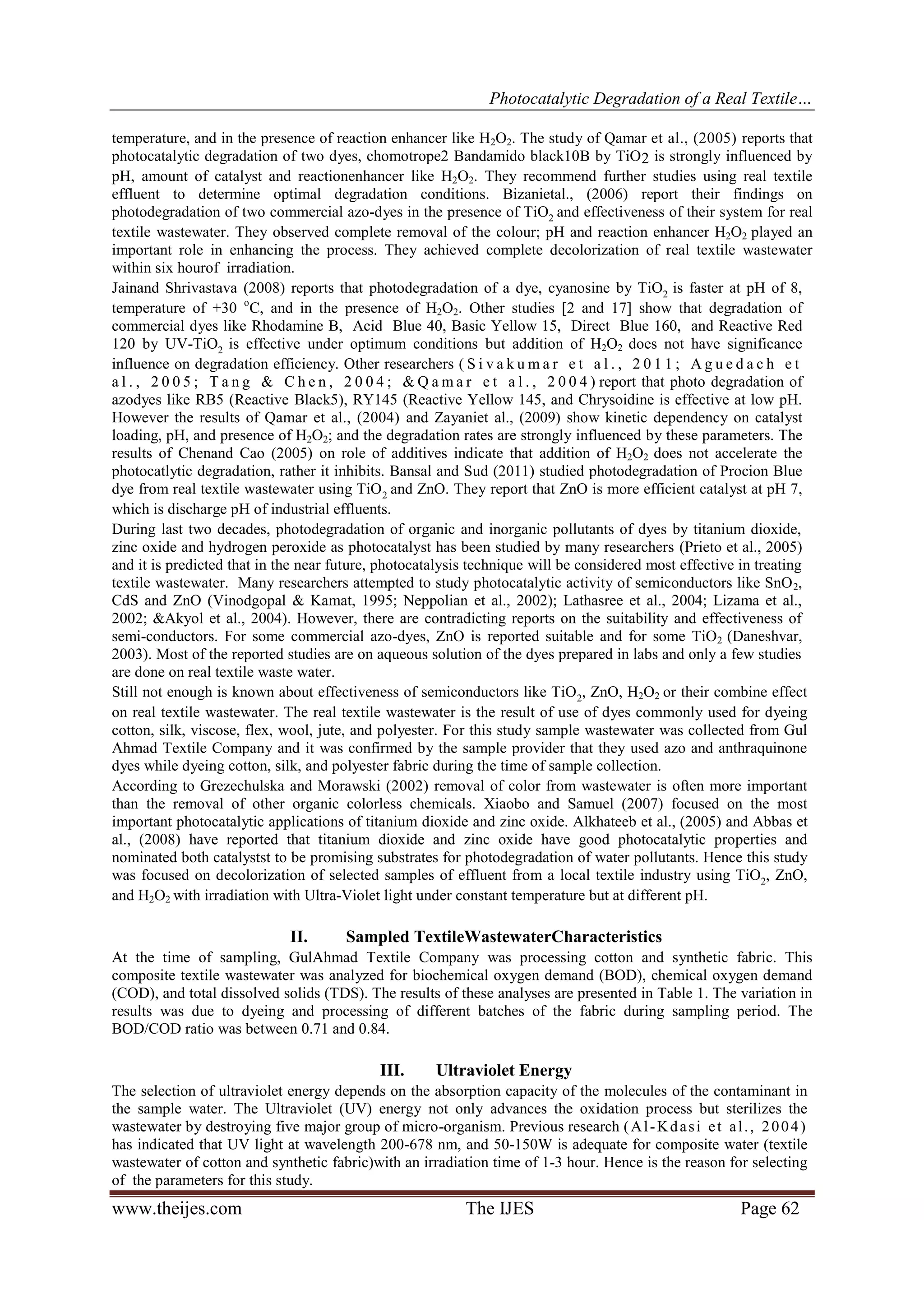 Photocatalytic Degradation of a Real Textile Wastewater using Titanium ...