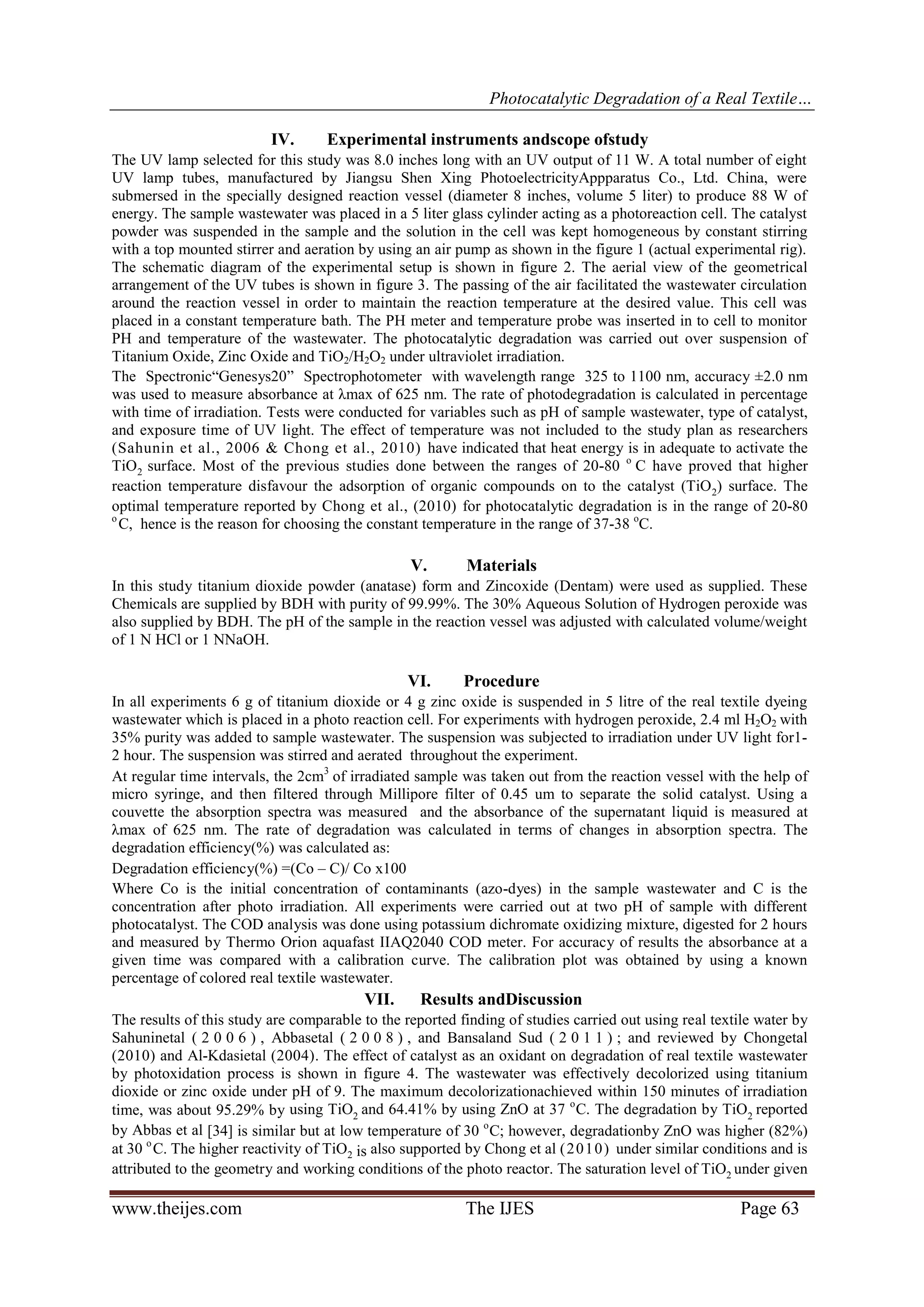 Photocatalytic Degradation of a Real Textile Wastewater using Titanium ...