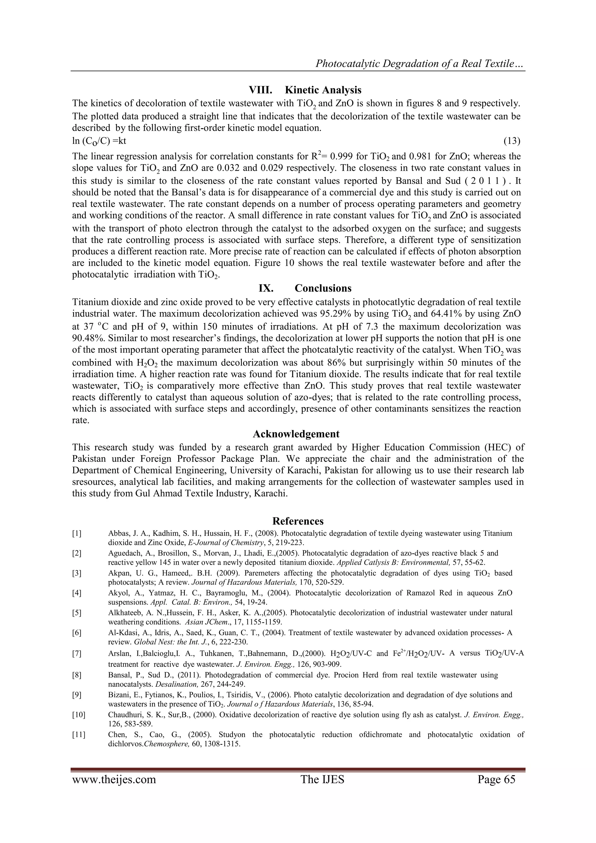 Photocatalytic Degradation of a Real Textile Wastewater using Titanium ...