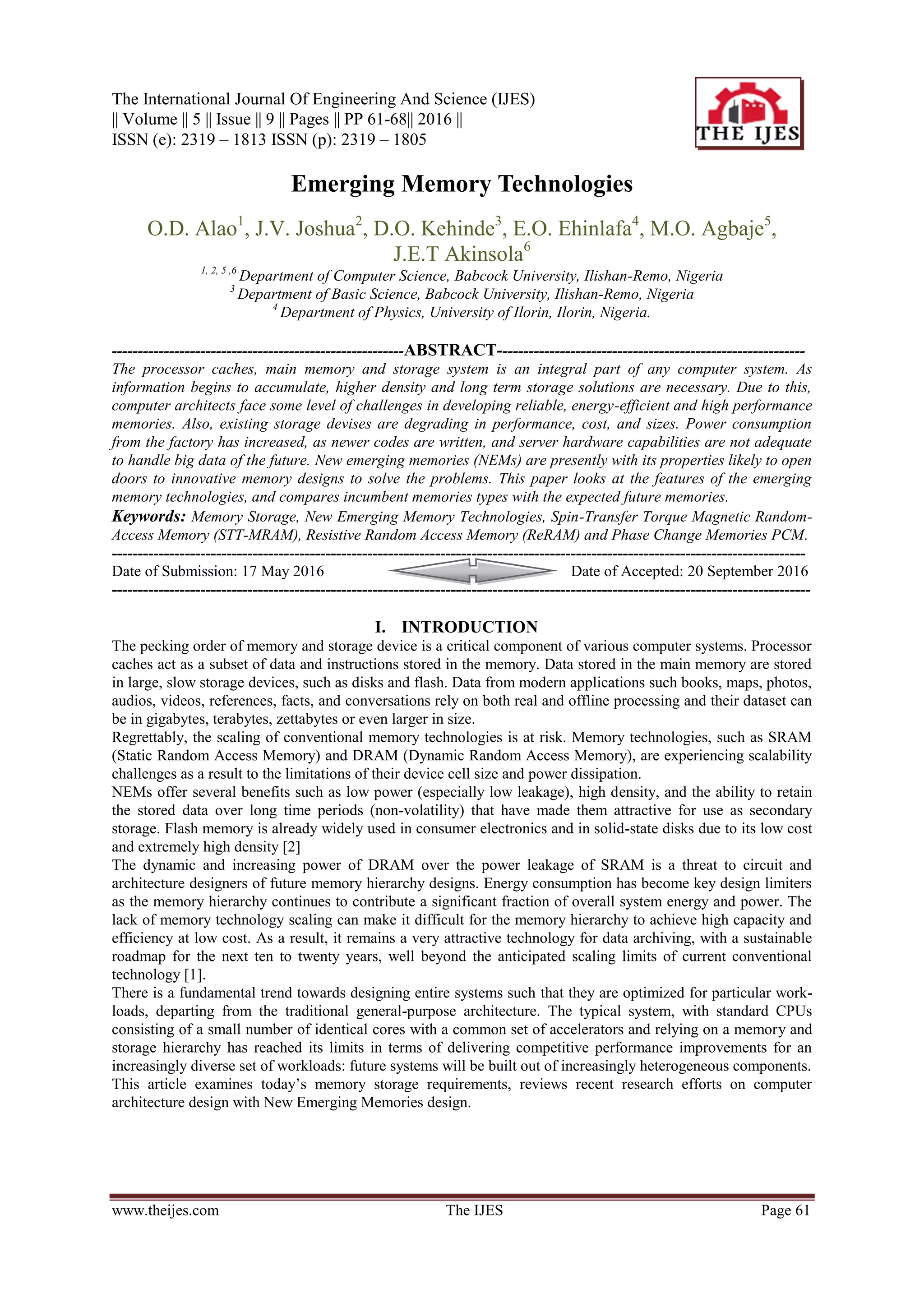 Emerging Memory Technologies | PDF