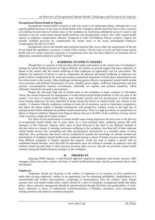An Overview of Occupational Mental Health: Challenges and Prospects for ...