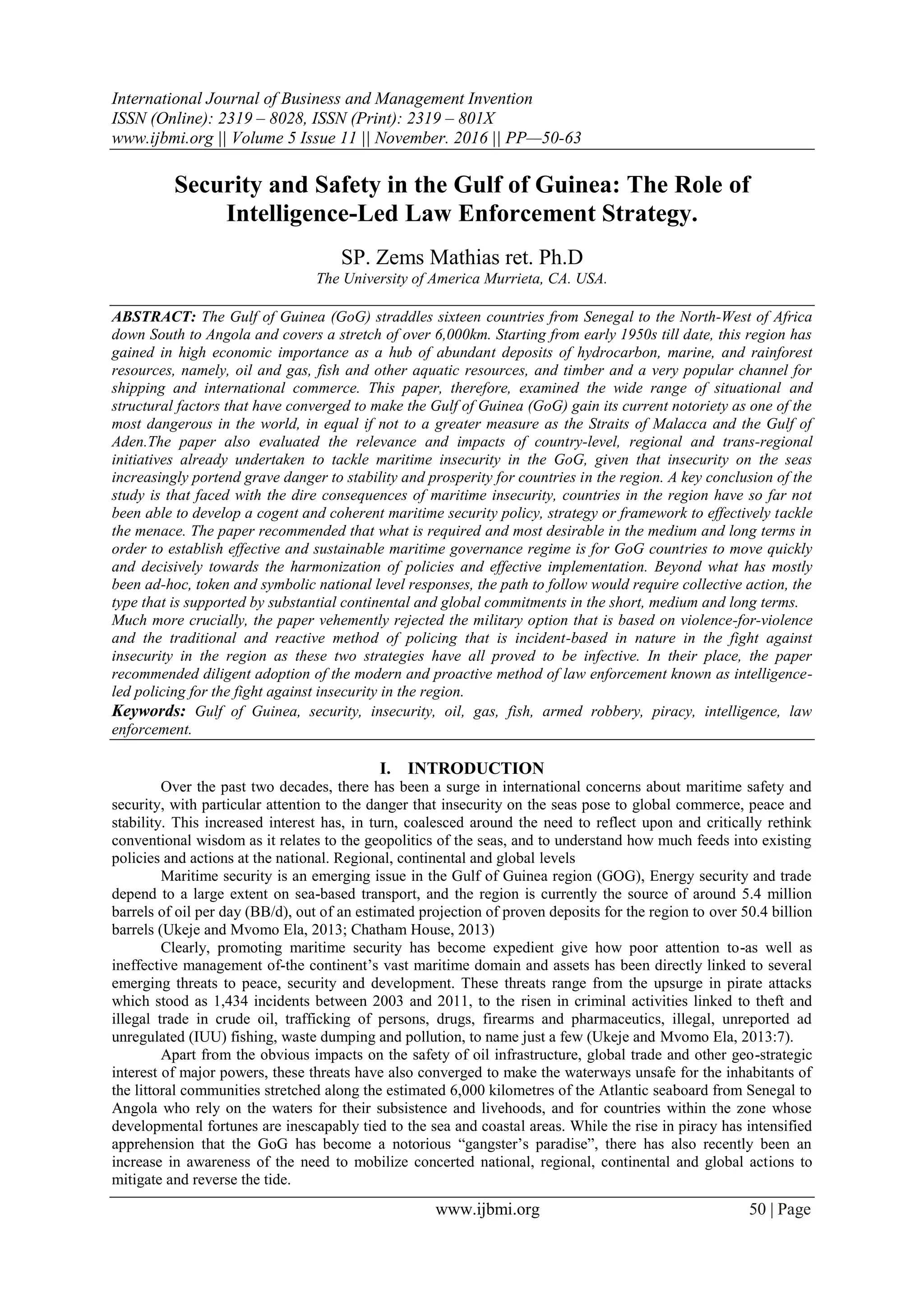Security and Safety in the Gulf of Guinea: The Role of Intelligence-Led ...