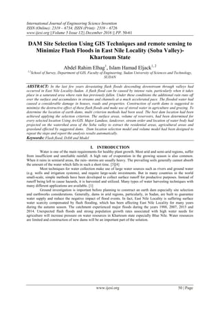 DAM Site Selection Using GIS Techniques and remote sensing to Minimize Flash Floods in East Nile ...