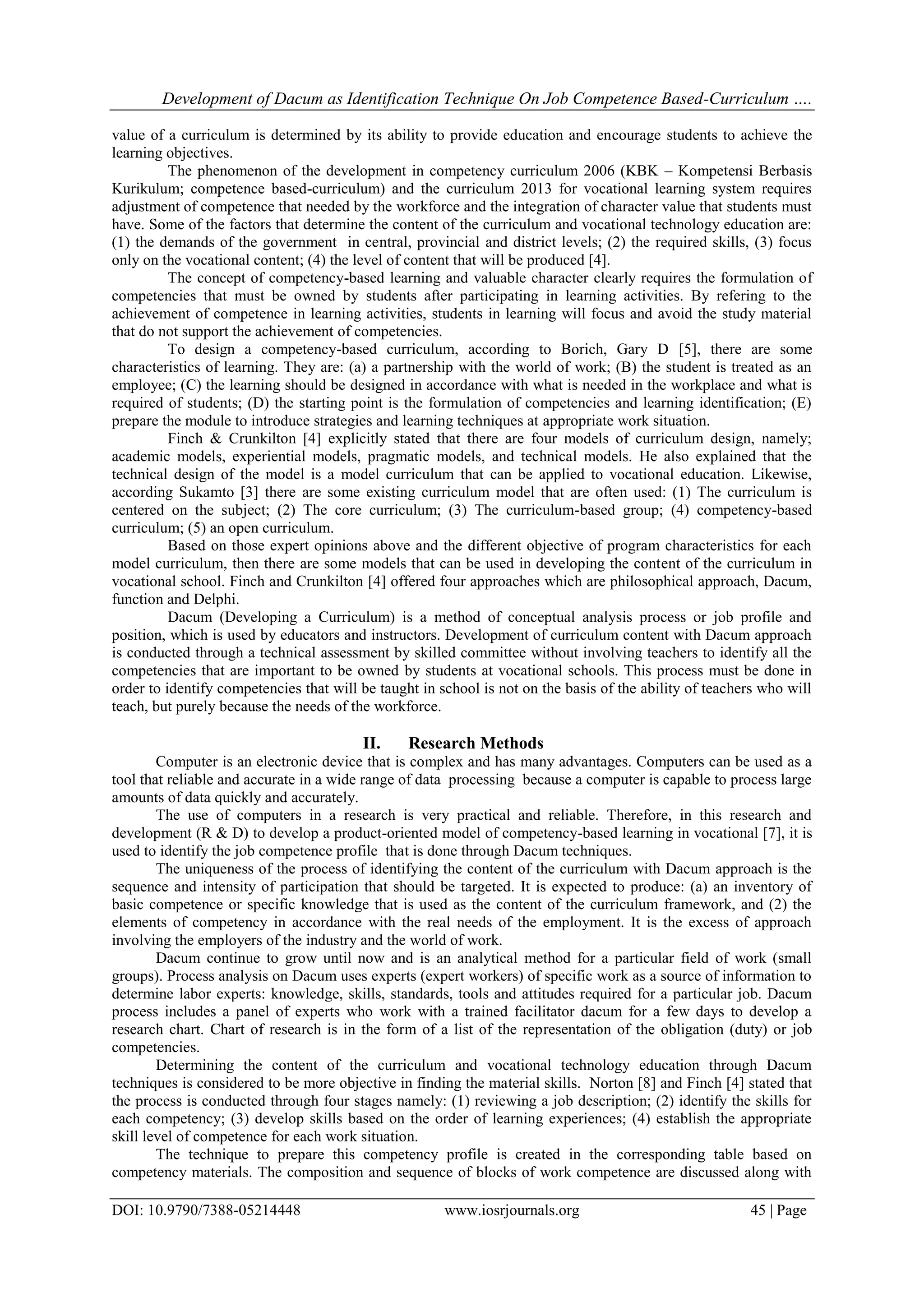 Development of Dacum as Identification Technique on Job Competence ...