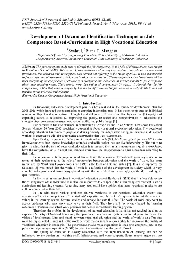 Development of Dacum as Identification Technique on Job Competence ...