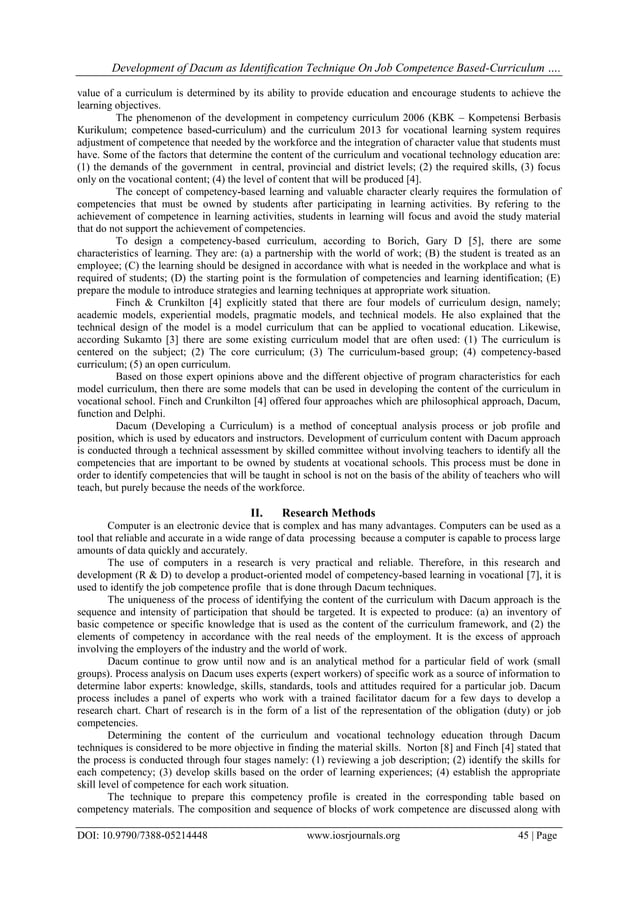 Development of Dacum as Identification Technique on Job Competence ...