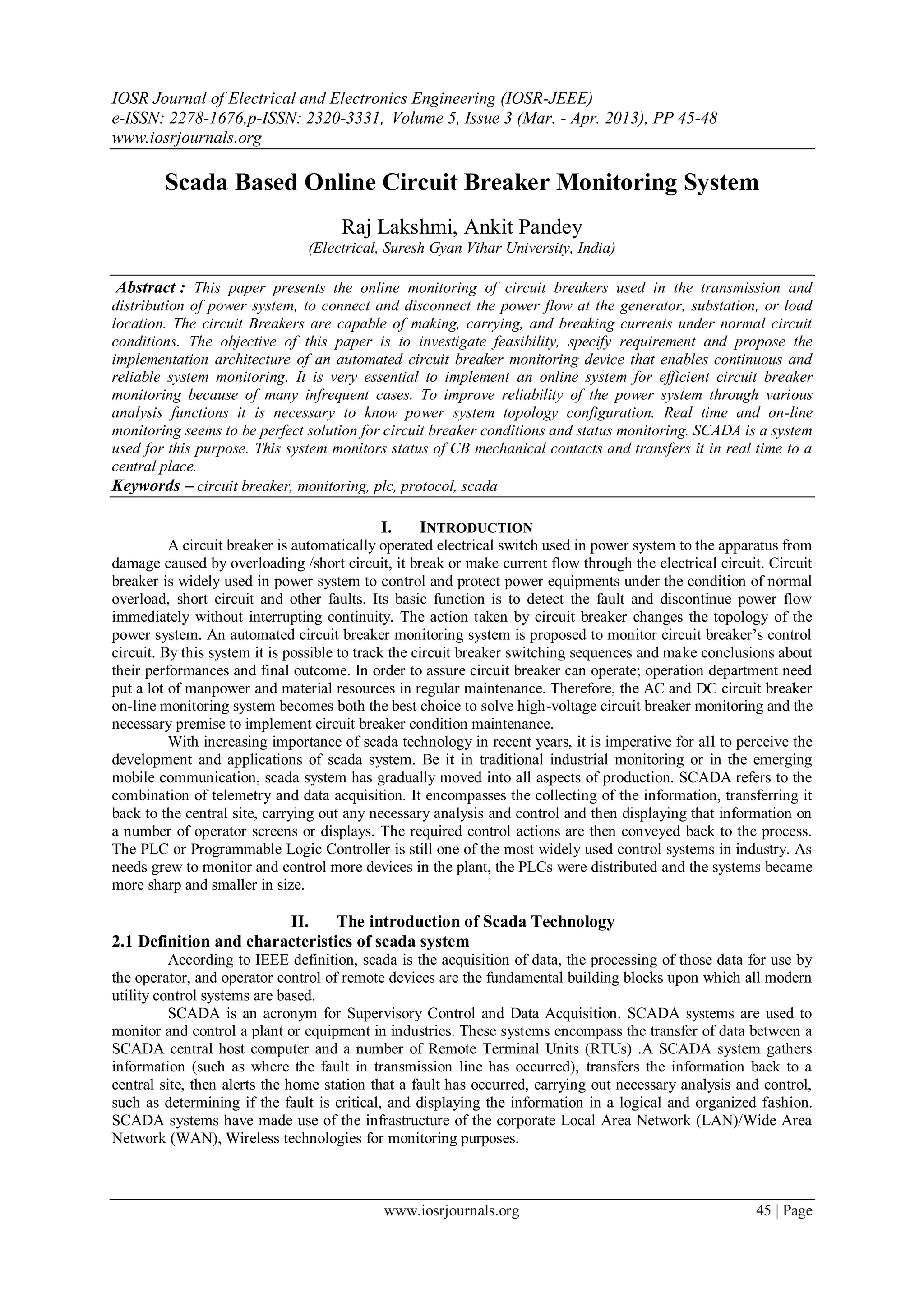 Scada Based Online Circuit Breaker Monitoring System | PDF