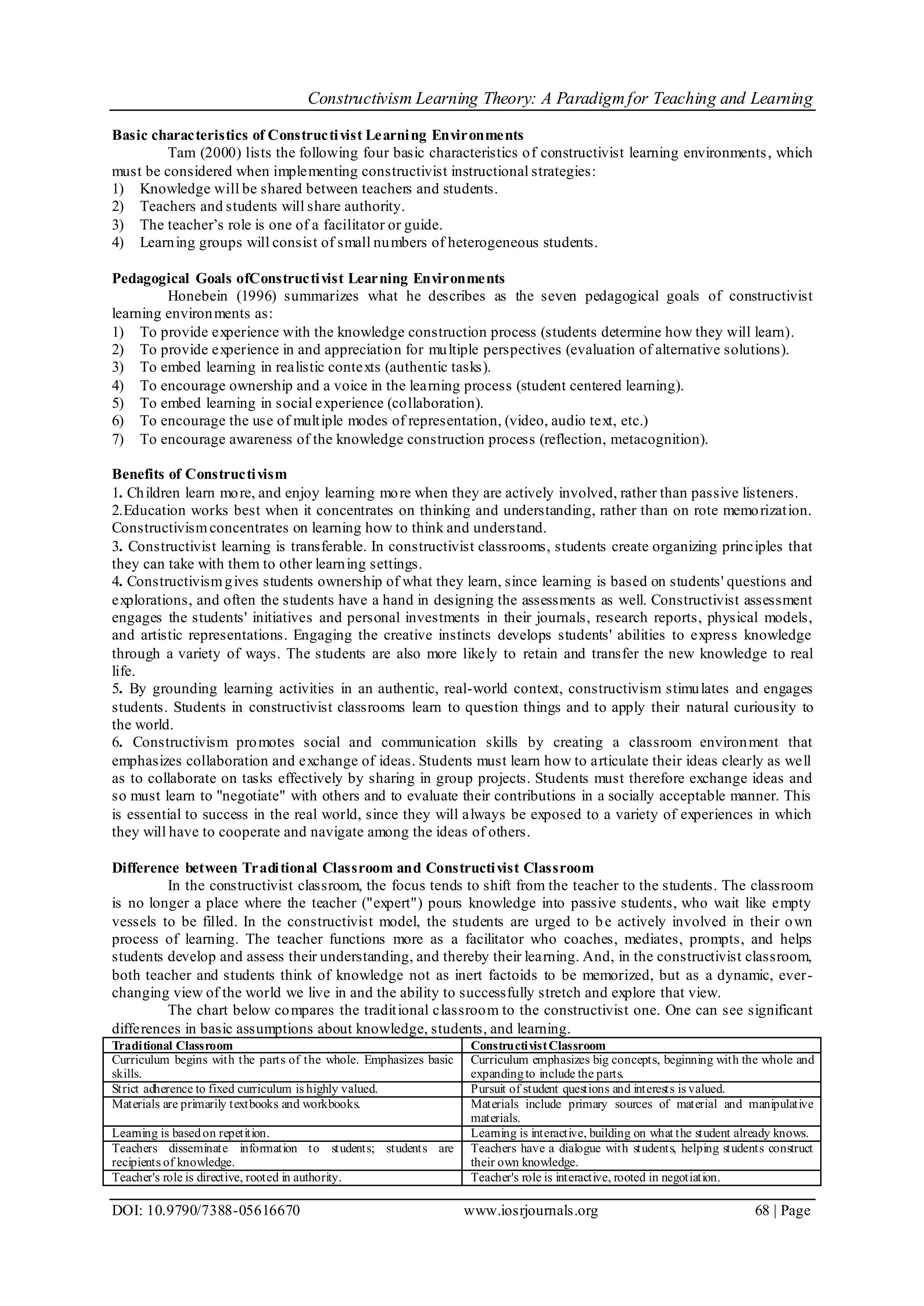 Constructivism Learning Theory: A Paradigm for Teaching and Learning | PDF