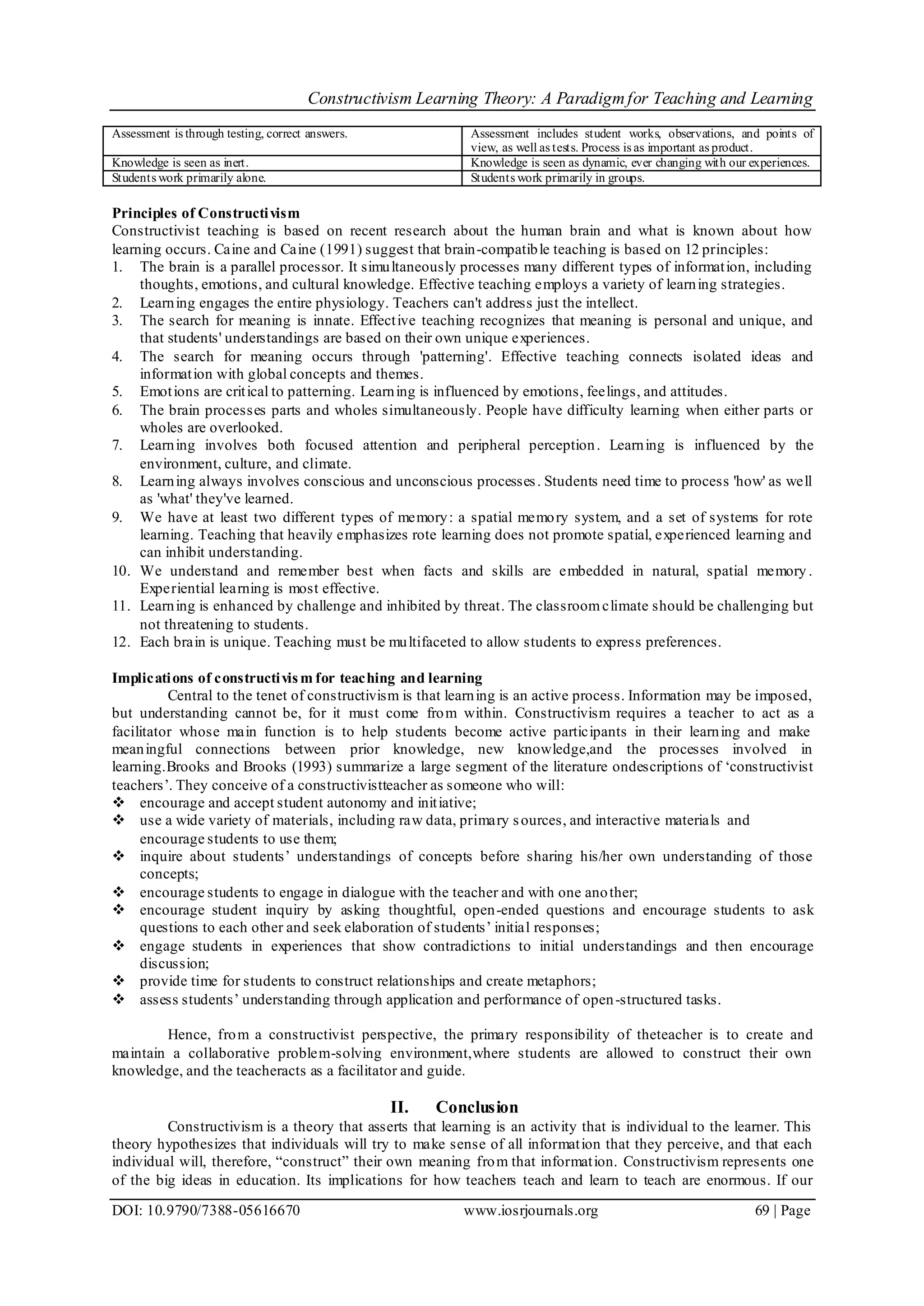 Constructivism Learning Theory: A Paradigm for Teaching and Learning | PDF